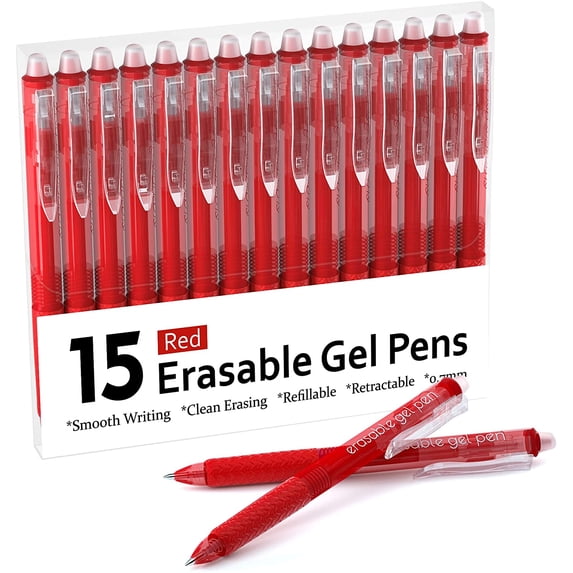 Erasable Gel Pens, 15 Pack Red Retractable Erasable Pens Clicker, Fine ...