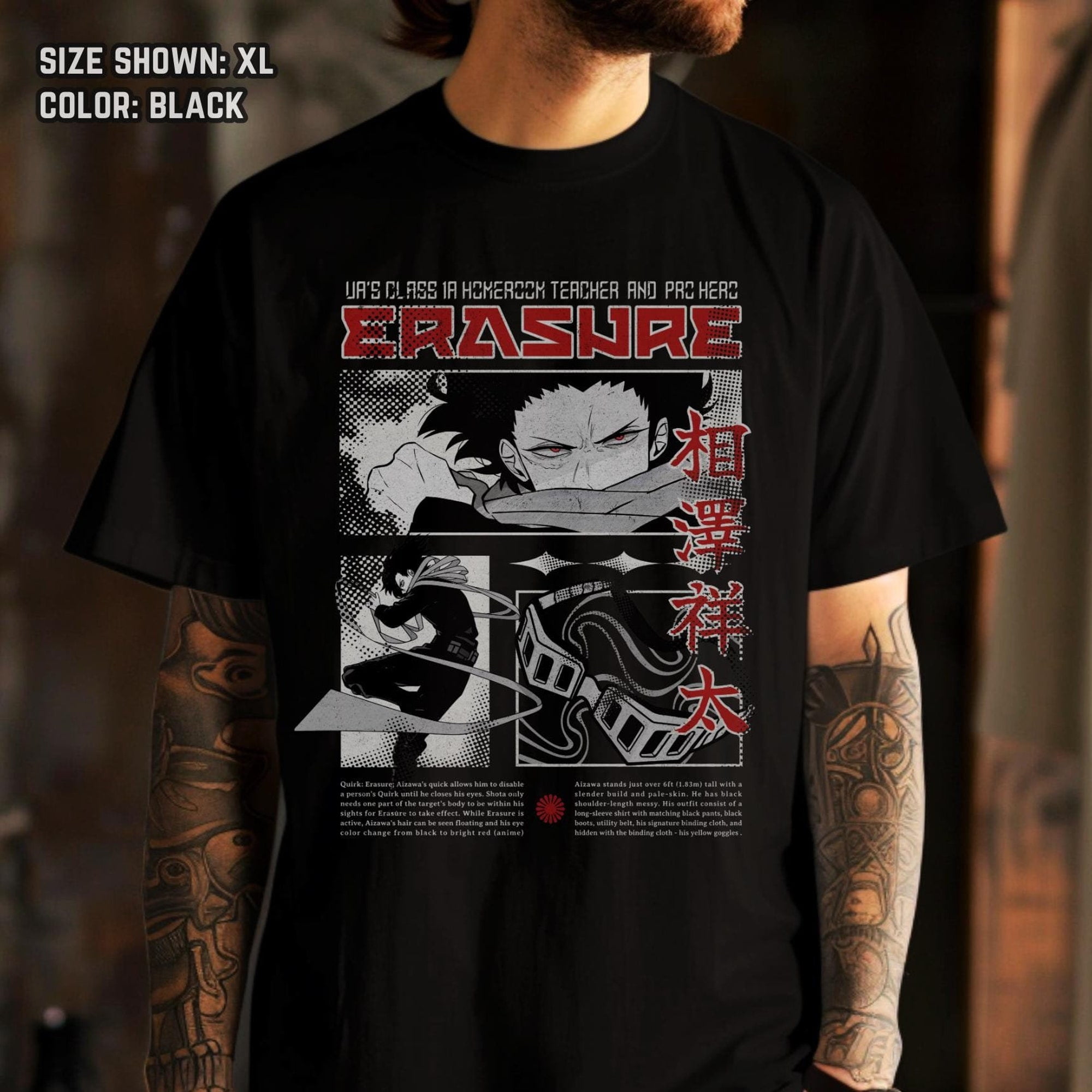 Eraser Hero Shota Aizawa Grunge Style MHA My Hero Academia T-Shirt,Sand ...