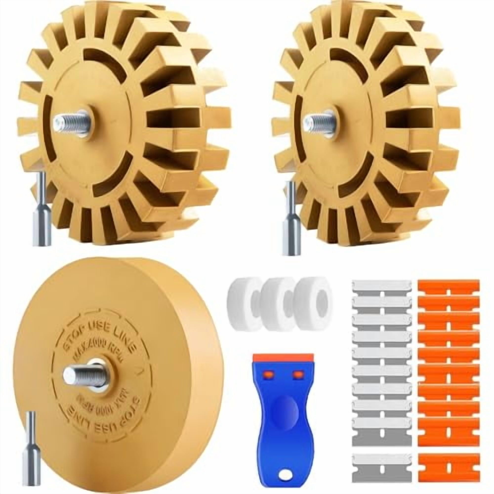 Eraser Wheel Adhesive Remover Kit for Drill – 3 Size Rubber Decal ...