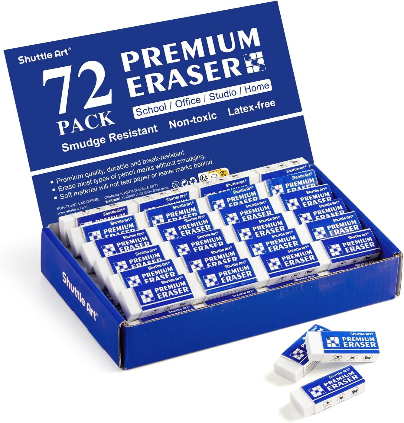 Erasers, Shuttle Art 72 Pack Premium Erasers Bulk, White Erasers Set ...