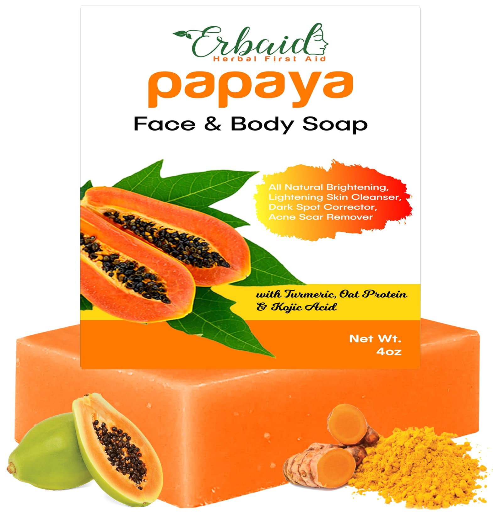 Erbaid Papaya Soap Face TMA2 & Body Wash - Skin Brightening Papaya Soap ...