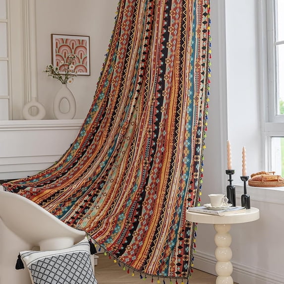 Erbnaryx Boho Curtains Geometric Light Filtering Semi-Blackout Window ...
