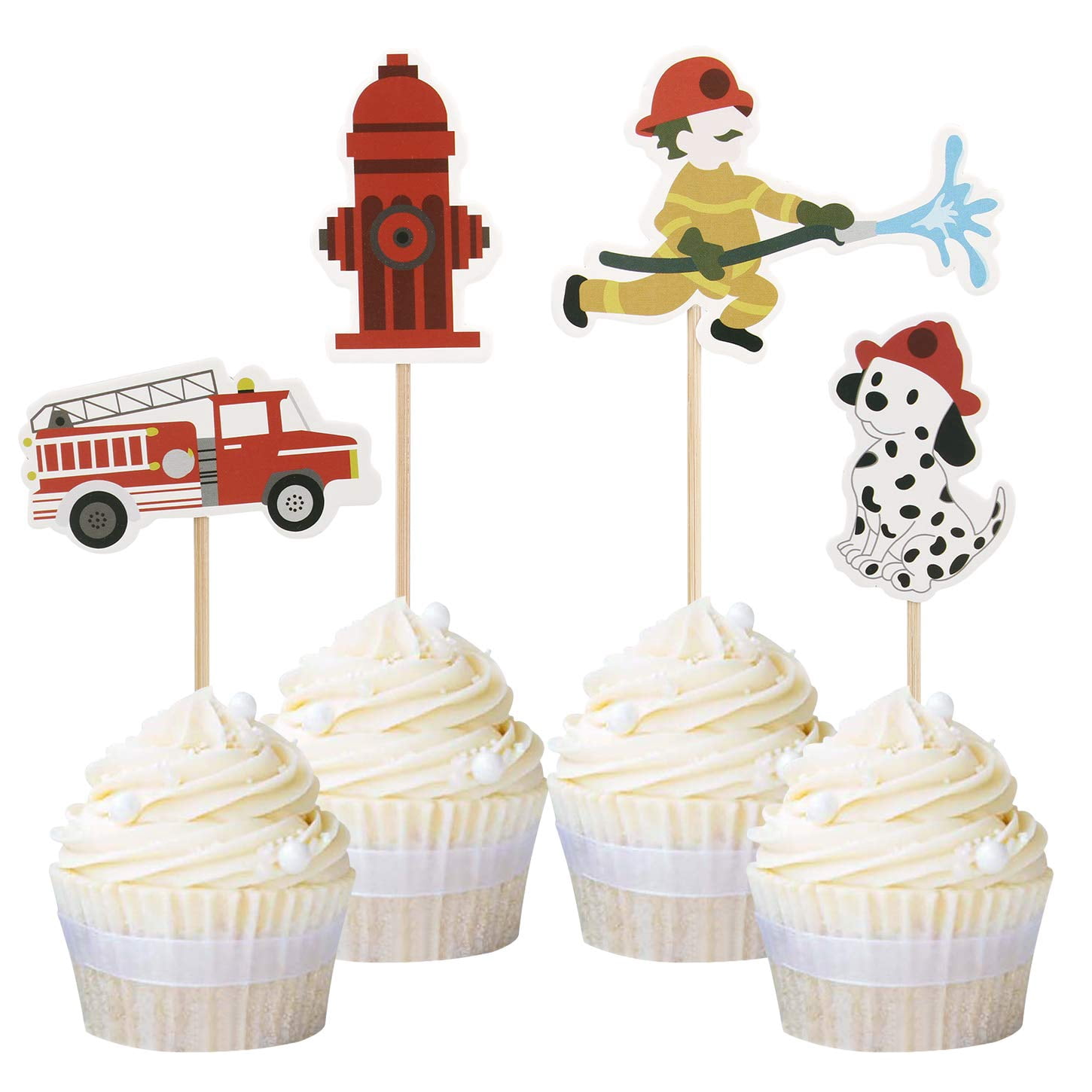 Ercadio 24 Pack Fireman Cupcake Toppers Fire Department Cake Topper ...