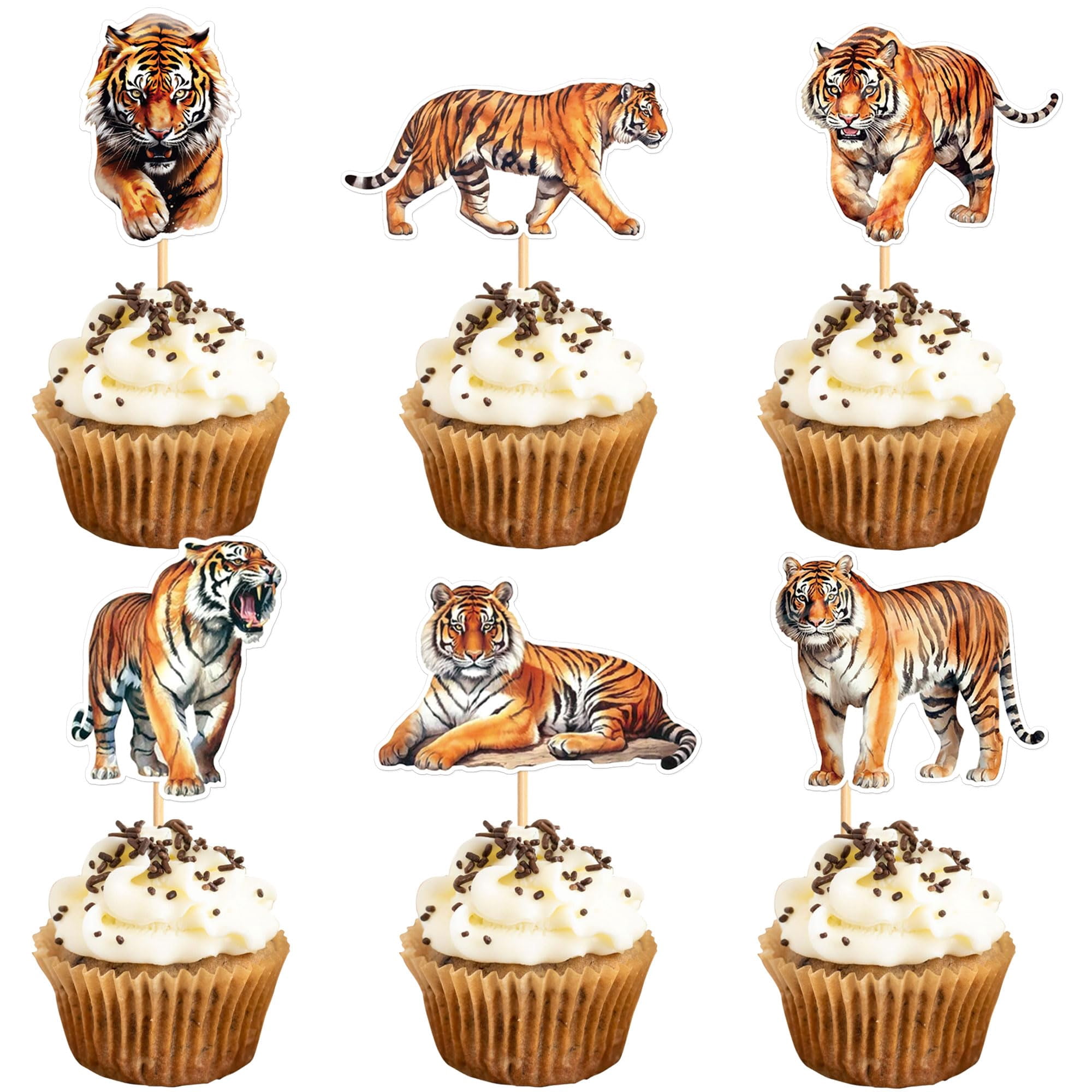 Ercadio 24 PackEGSC Tiger Cupcake Toppers Tiger Cupcake Picks Animal ...