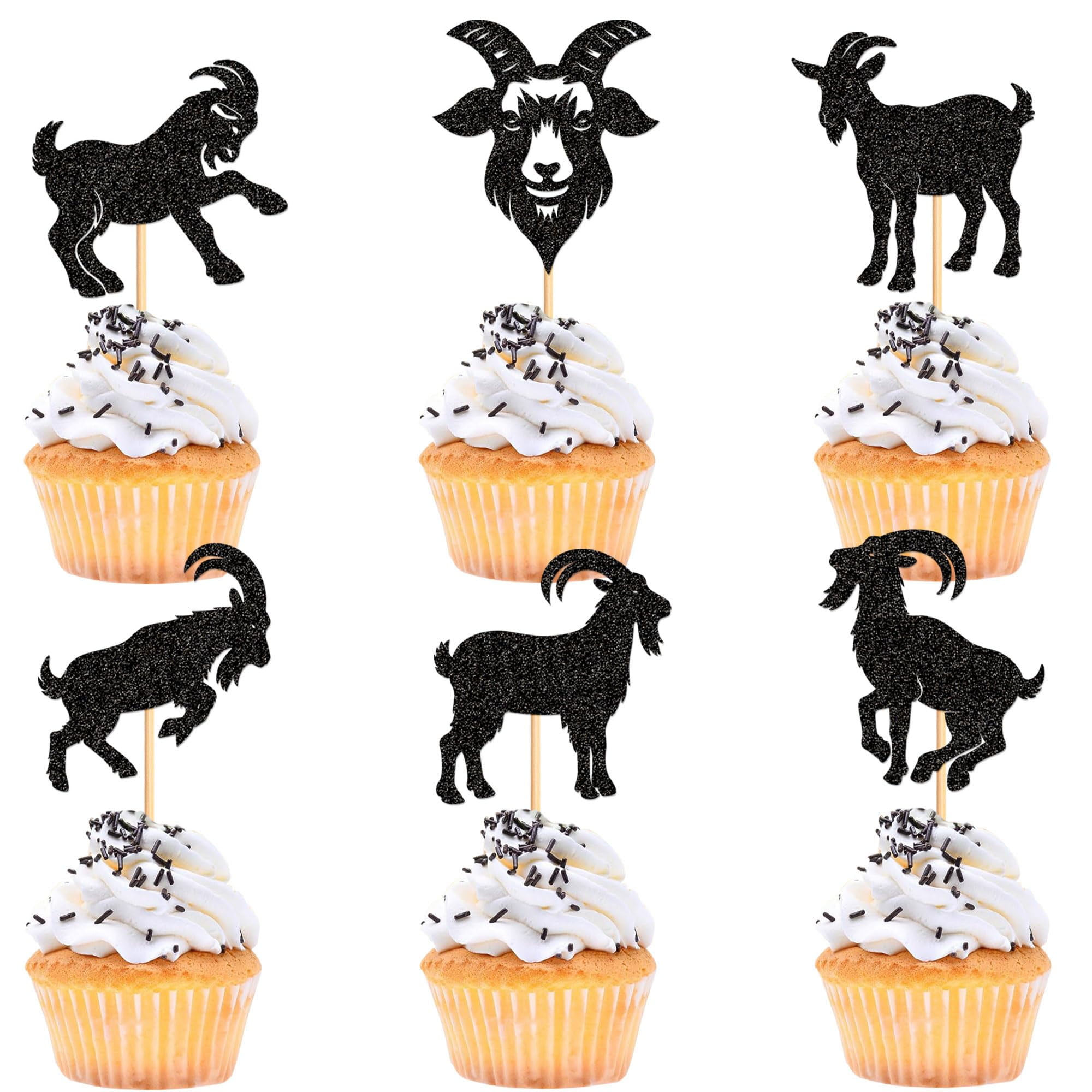 Ercadio 24Pcs Goat Cupcake Toppers Black COC1Glitter Sheep Cupcake ...