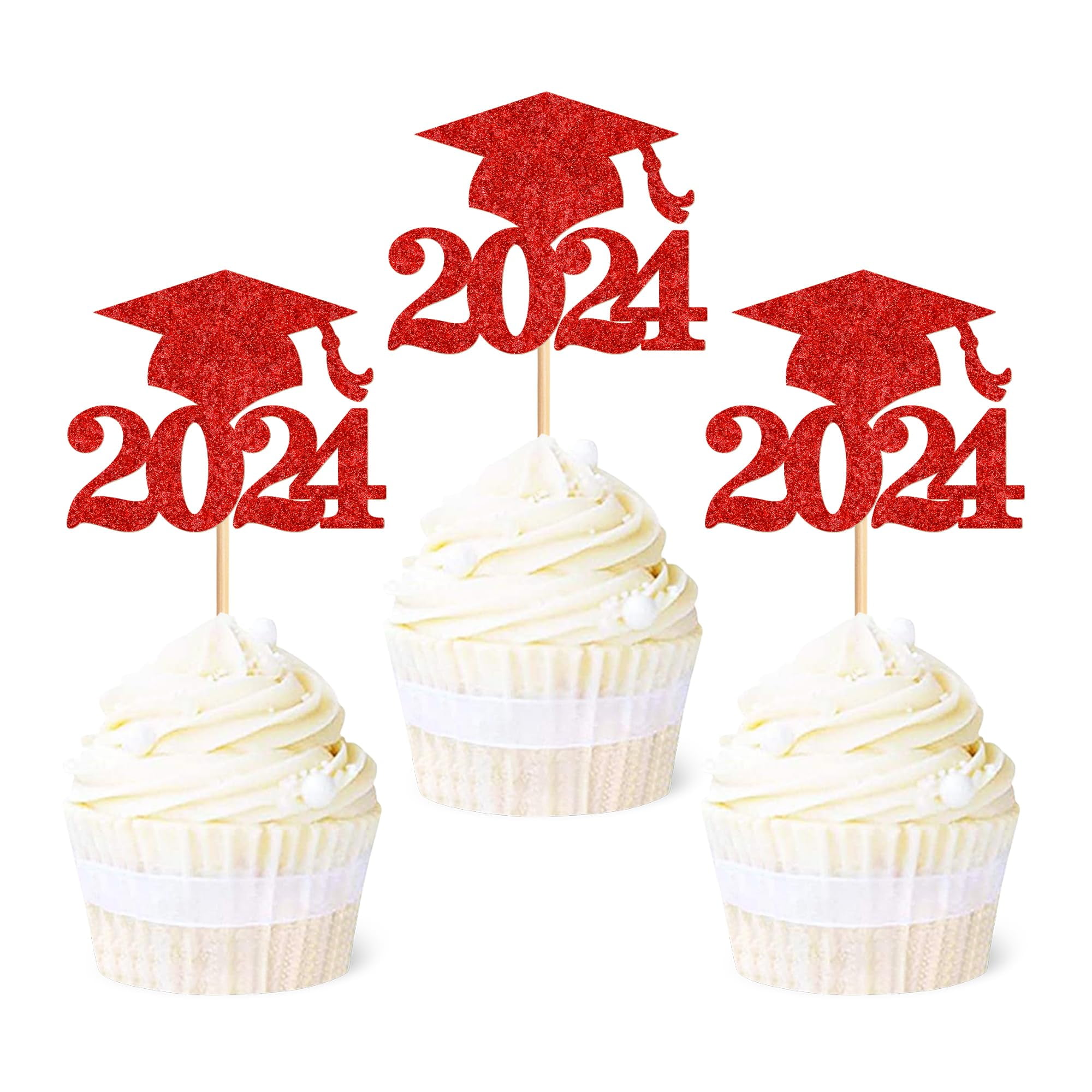Ercadio 36 Pack 2024 Graduation Cap Cupcake Toppers Glitter Glitter ...