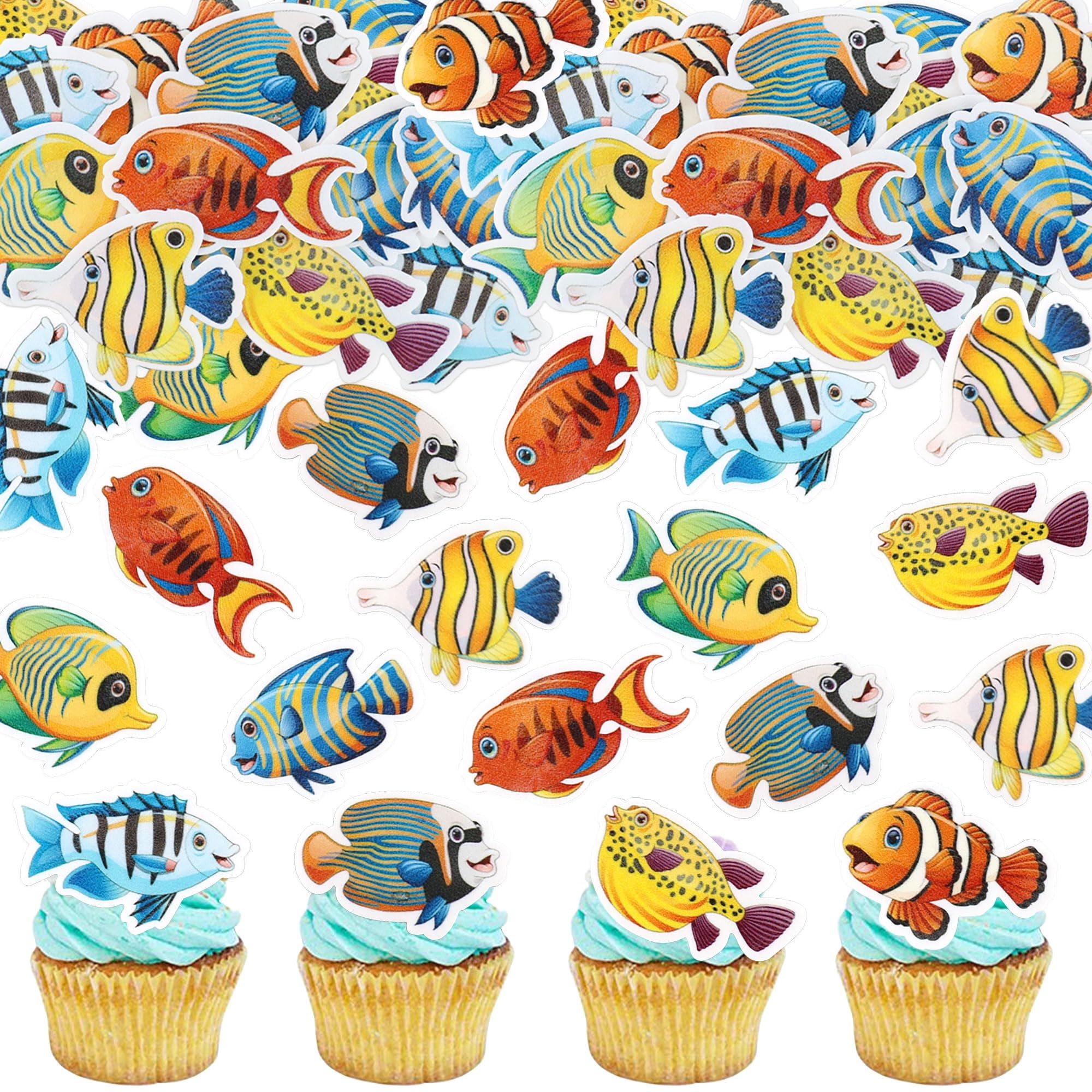 Ercadio 40 Pcs Edible Fish Cupcake AIS1 Toppers Under the Sea Fish ...