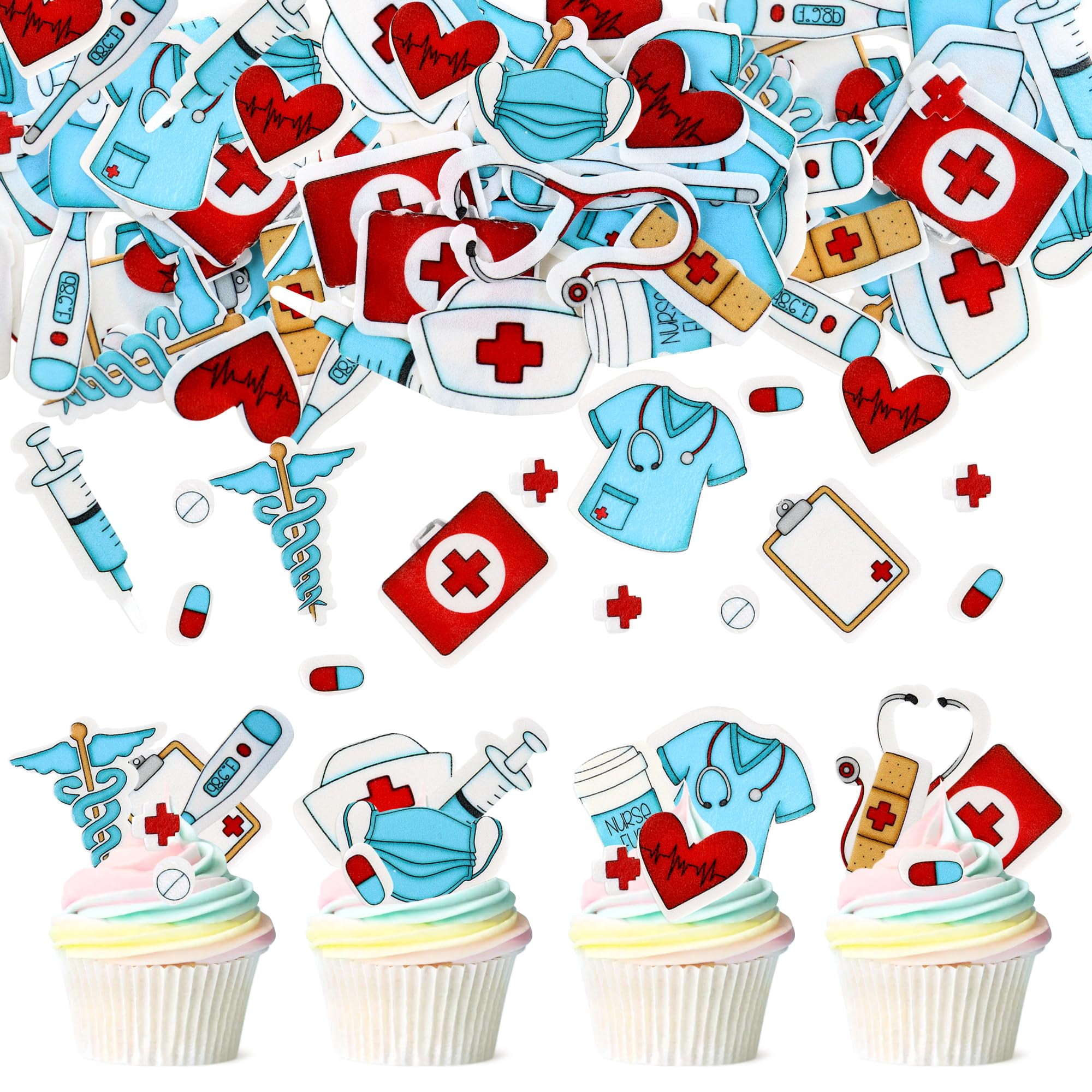 Ercadio 40 Pcs SCH4 Edible Nurse Cupcake Toppers Happy Nurse Week ...