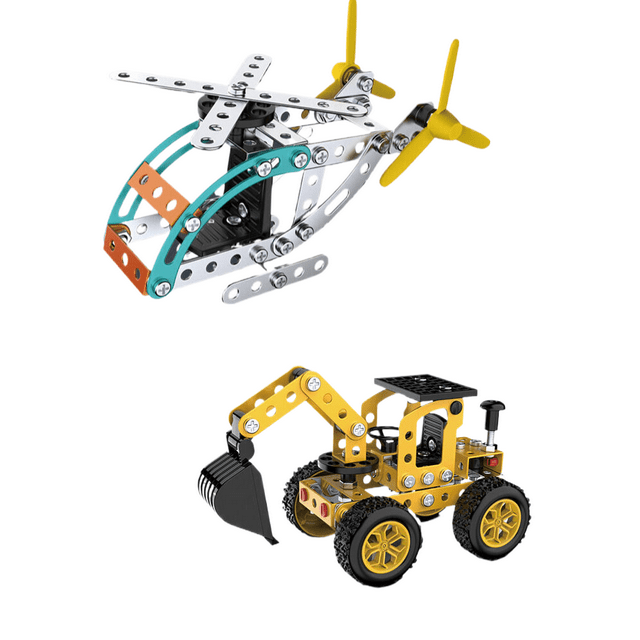 Erector Sets STEM Metal Toys Helicopter and Excavator Two kits Building ...