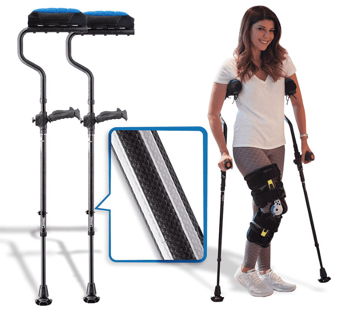 Ergobaum Dual Black Cobra(5' to 6'6'') Ergonomic Underarm Crutches (1 ...