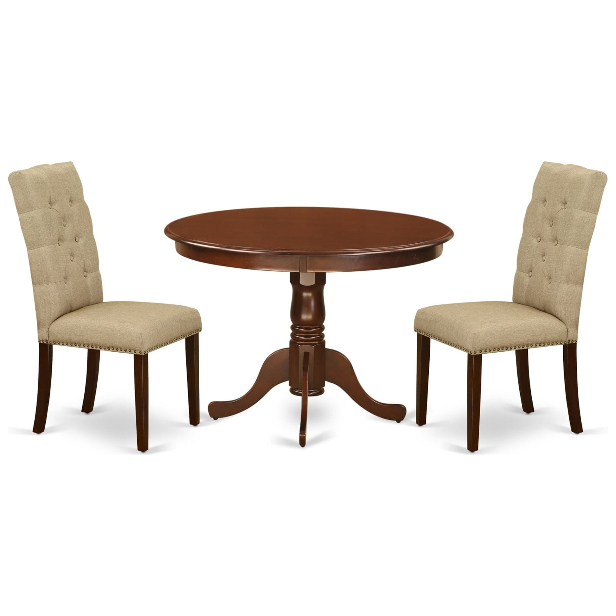 Ergode 3-Pc Table and Chairs Dining Set | Solid Rubber Wood | Mahogany ...