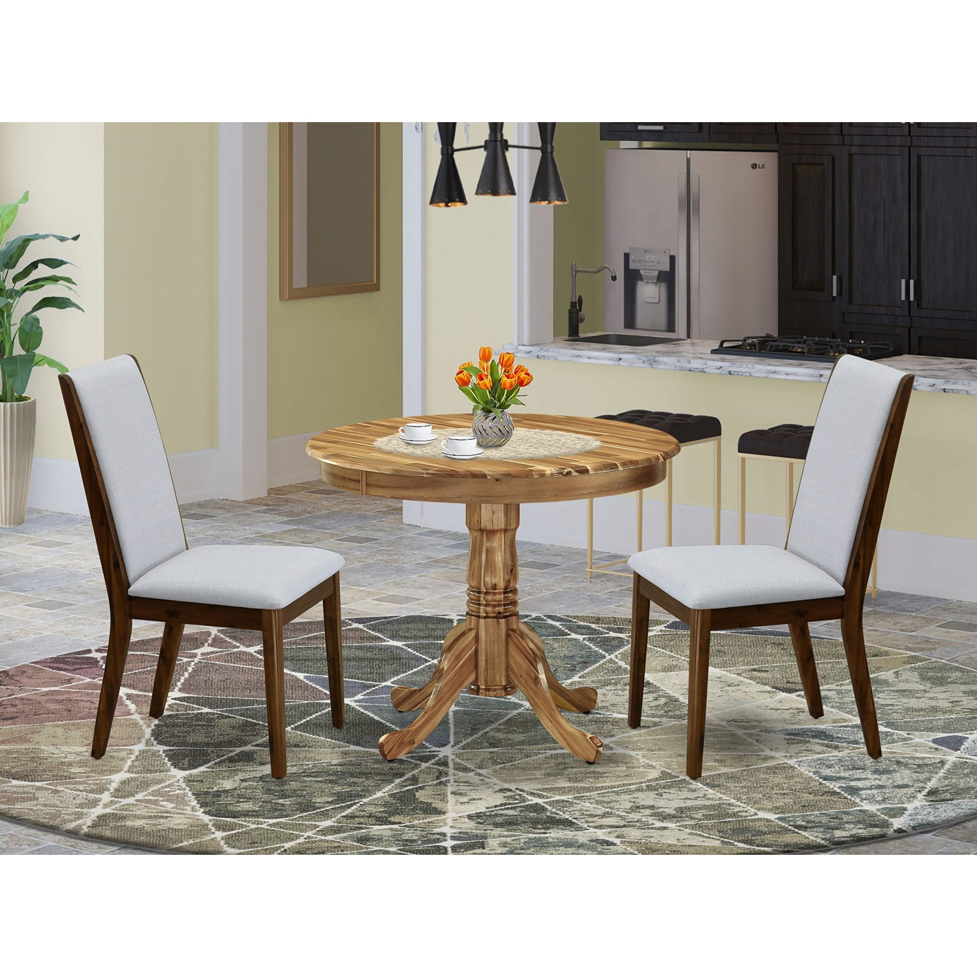 Ergode 3-Piece Dinette Set - Round Dining Table & 2 Upholstered Chairs ...