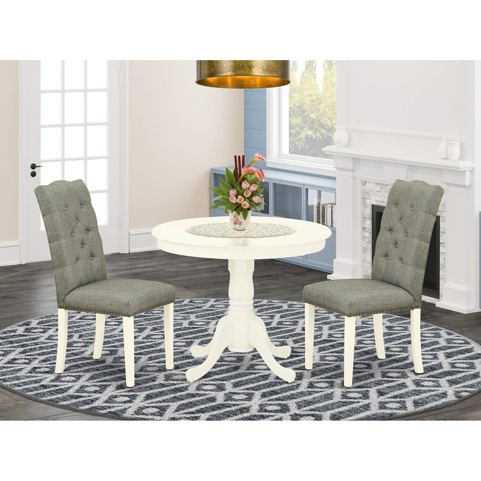 Ergode 3-Piece Round Dinette Set | Asian Rubber Wood | Linen White ...