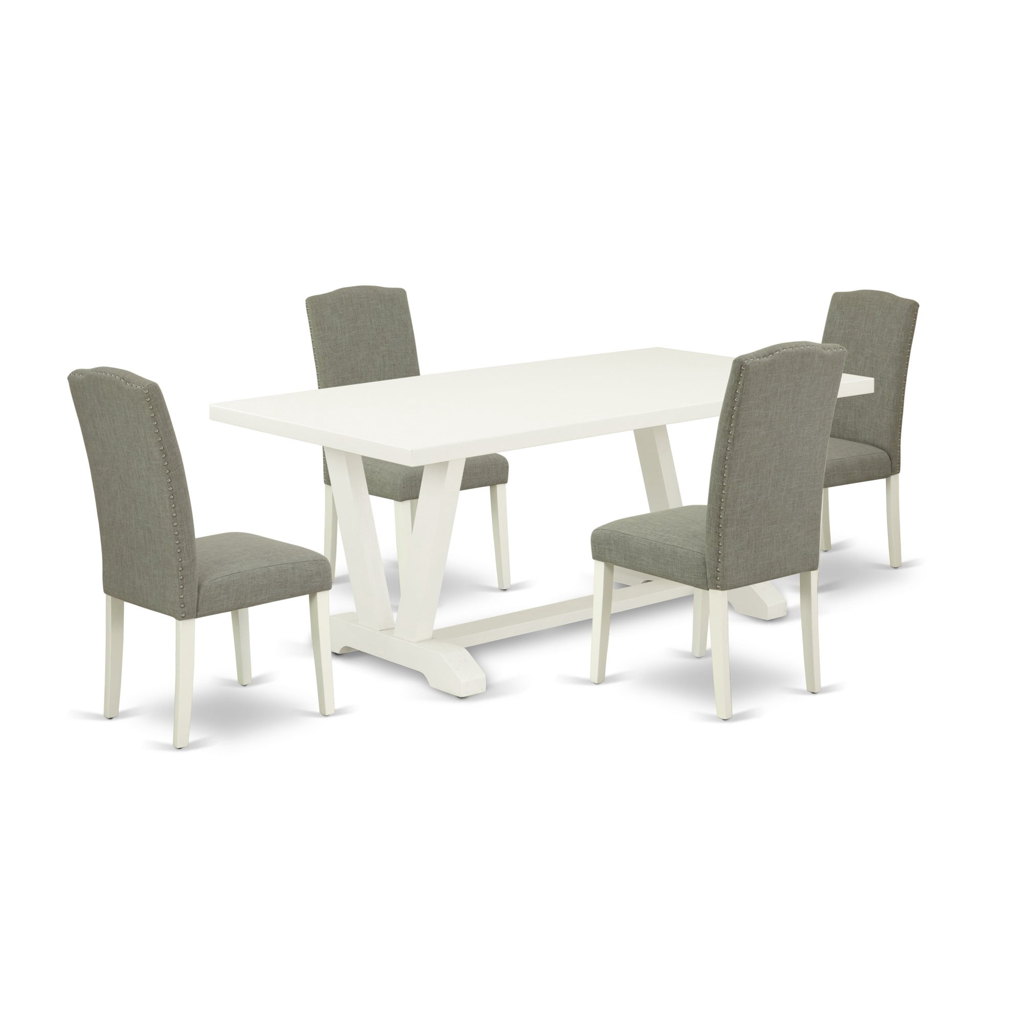 Ergode 5-Piece Kitchen Dinette Set - Rectangular Table with Linen White ...