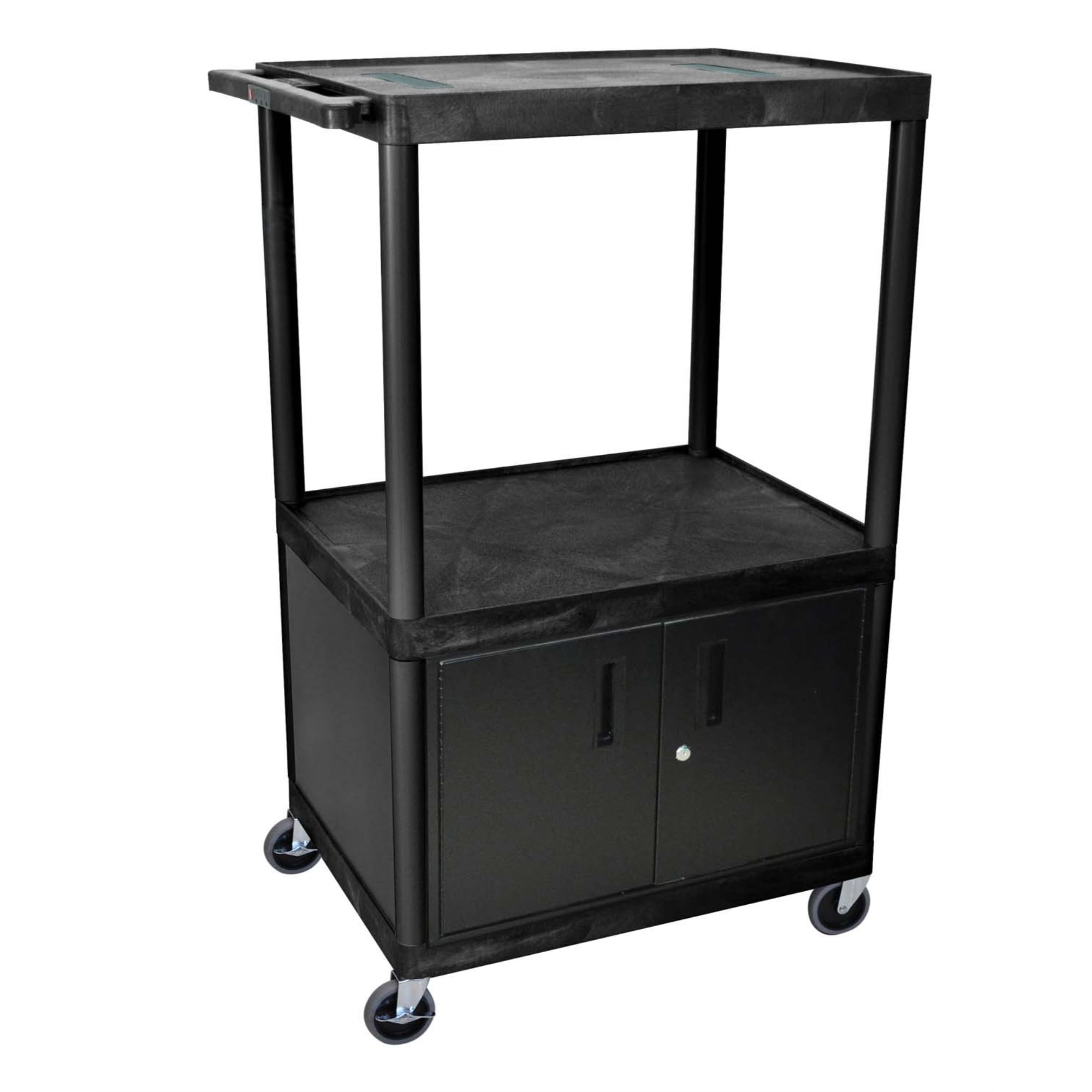 Ergode 54"H Mobile A/V Cart with 3 Shelves and Cabinet - Black ...