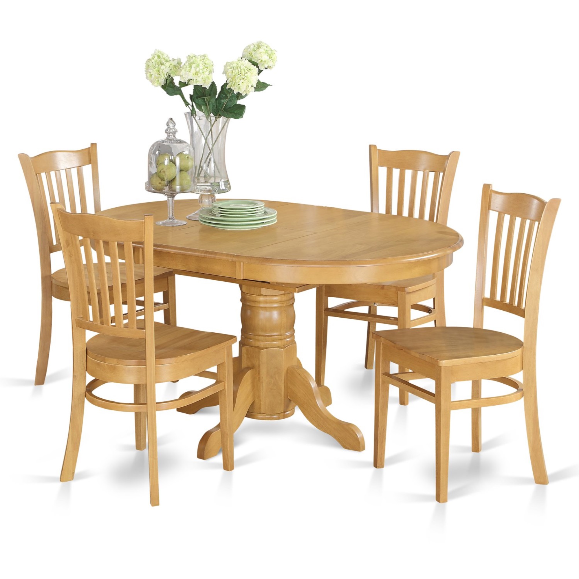 Ergode AVGR5-OAK-W, 5-Piece Dining Table Set, Premium Asian Wood, Oak Seat, Slatted Back, Modern ...