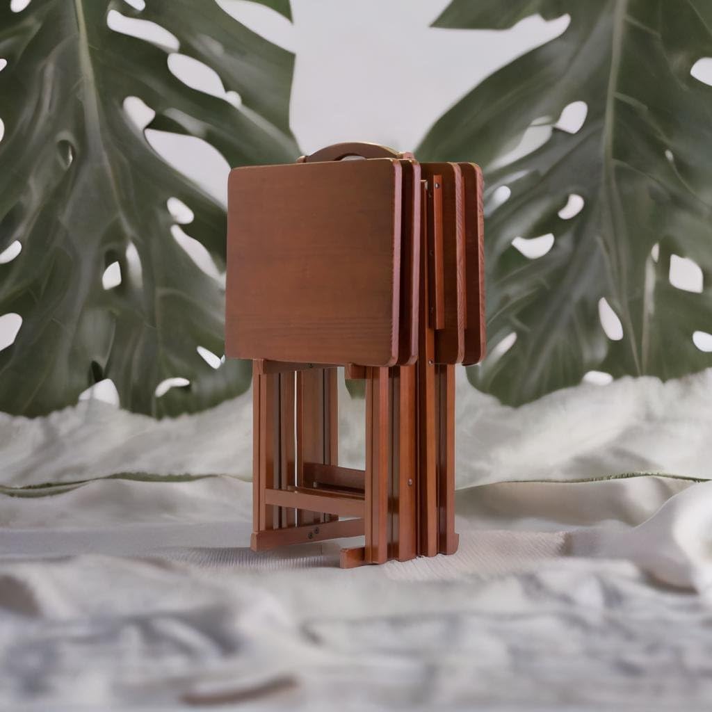 Ergode Alex 5-Piece Snack Table Set | Solid Wood | Foldable | Walnut ...