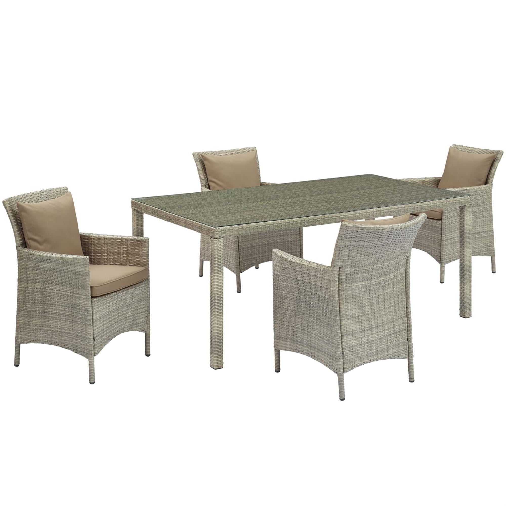 Ergode Conduit 5 Piece Outdoor Patio Wicker Rattan Dining Set - Light ...