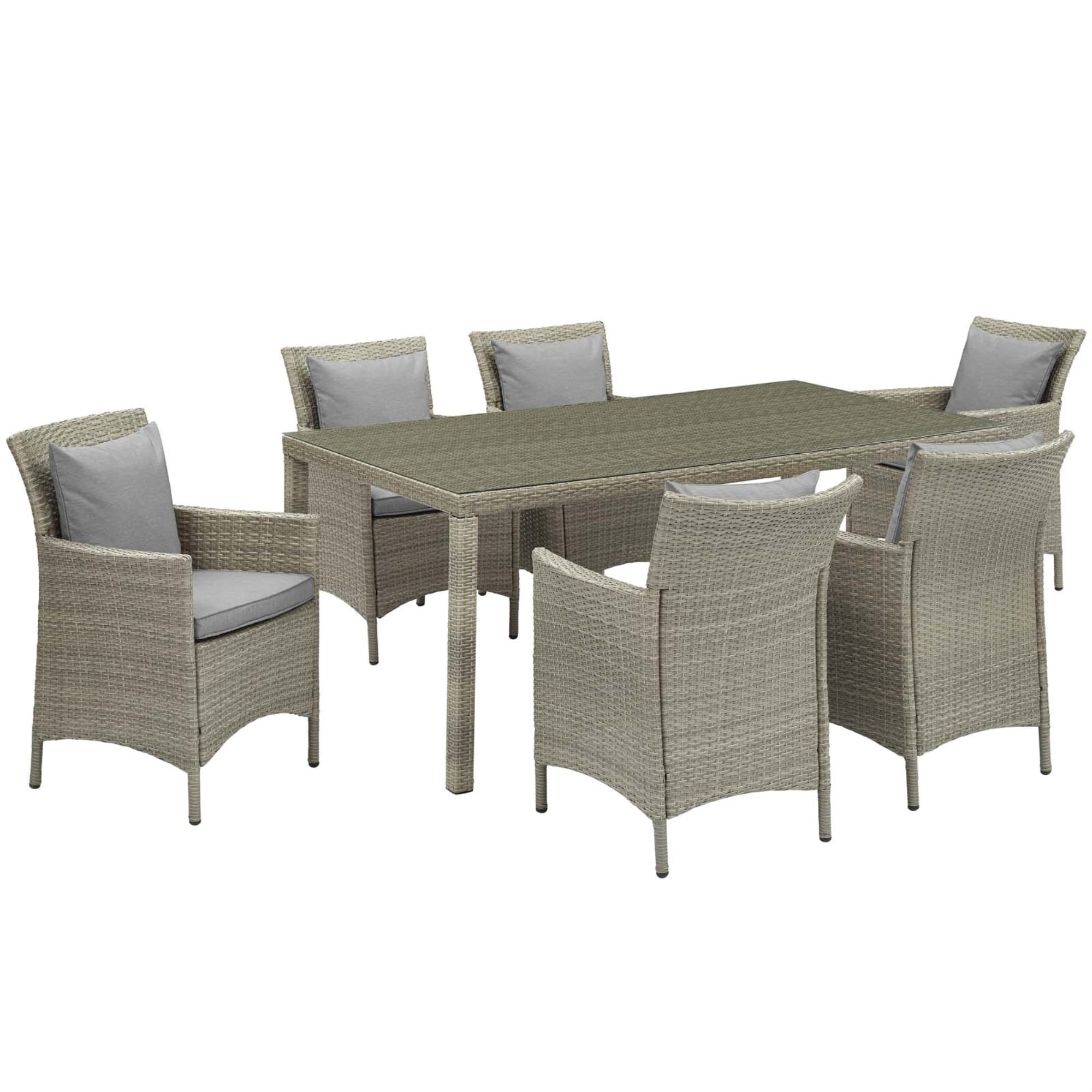 Ergode Conduit 7 Piece Outdoor Patio Wicker Rattan Dining Set - Light ...