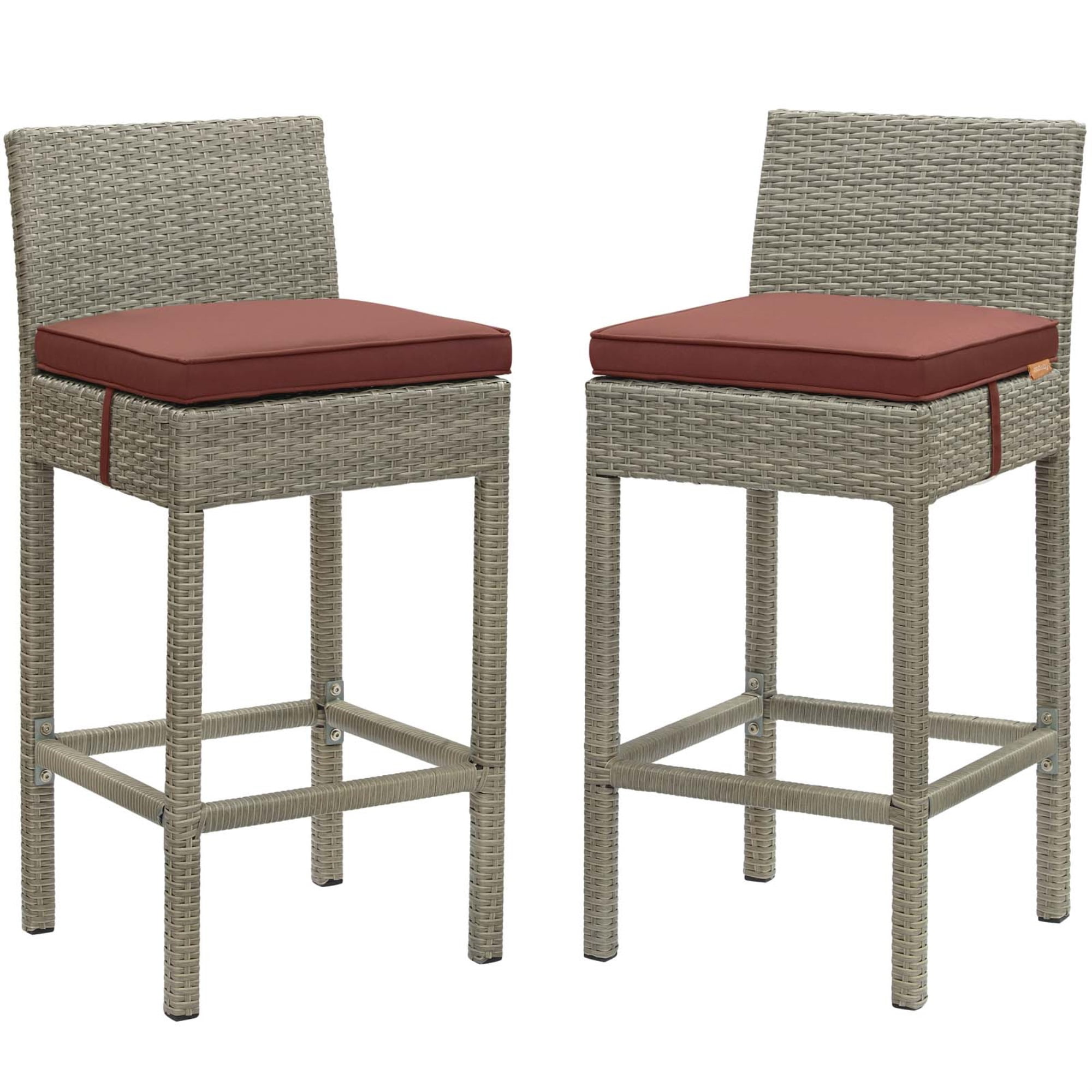 Ergode Conduit Bar Stool Outdoor Patio Wicker Rattan Set of 2 - Light ...