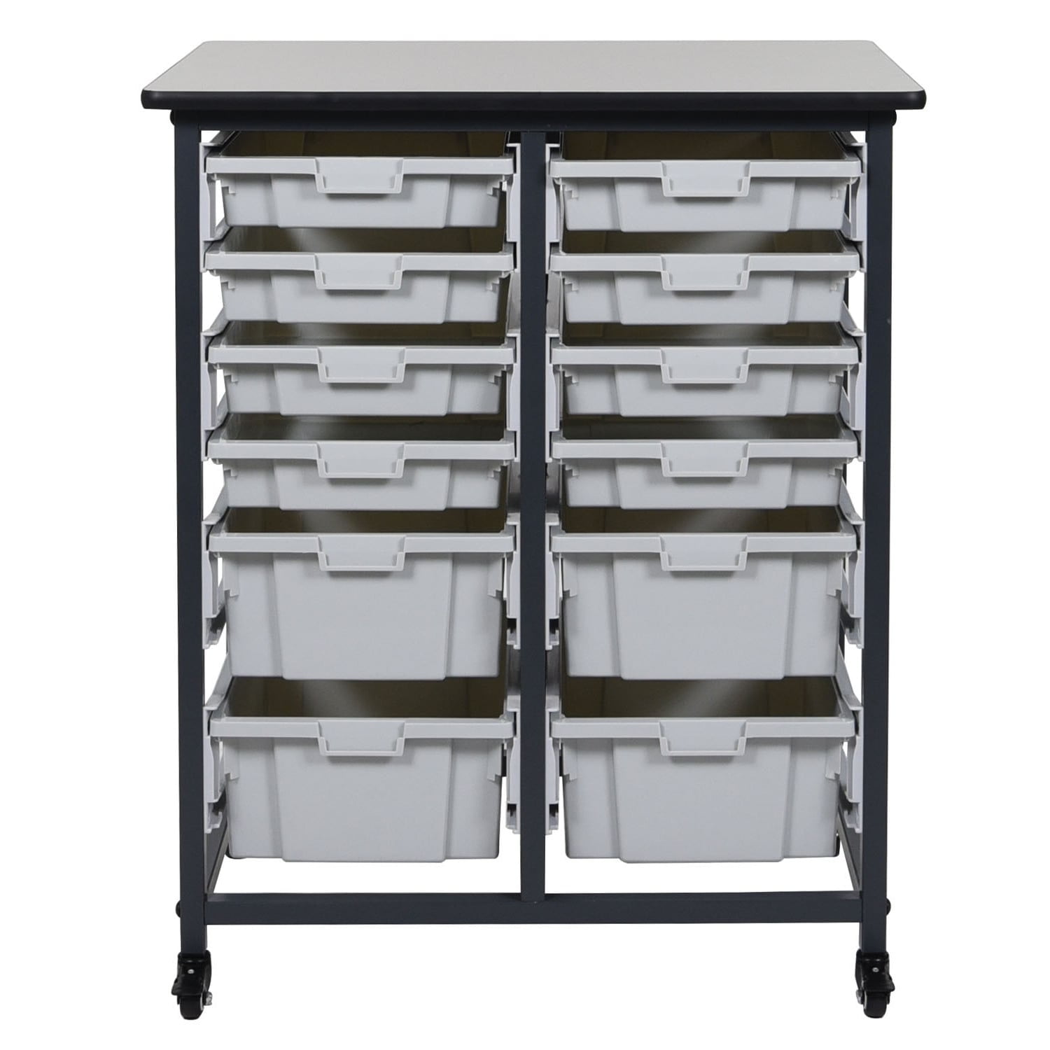 Ergode Double Row Mobile Bin Storage Unit with 8 Small and 4 Large Bins ...