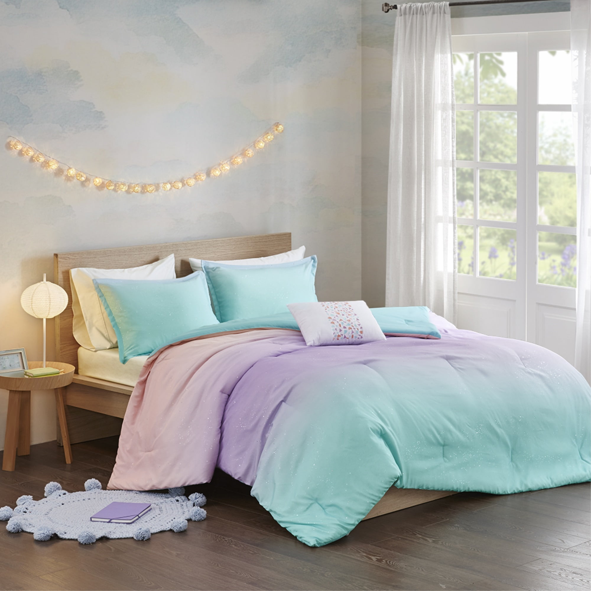 Ergode Metallic Glitter Ombre Reversible Comforter Set - Aqua, Blush ...