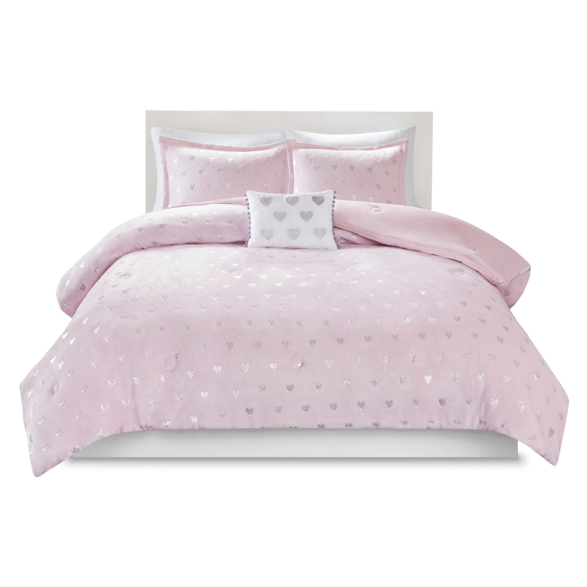 Ergode Metallic Printed Plush Comforter Set - Pink with Silver Metallic ...