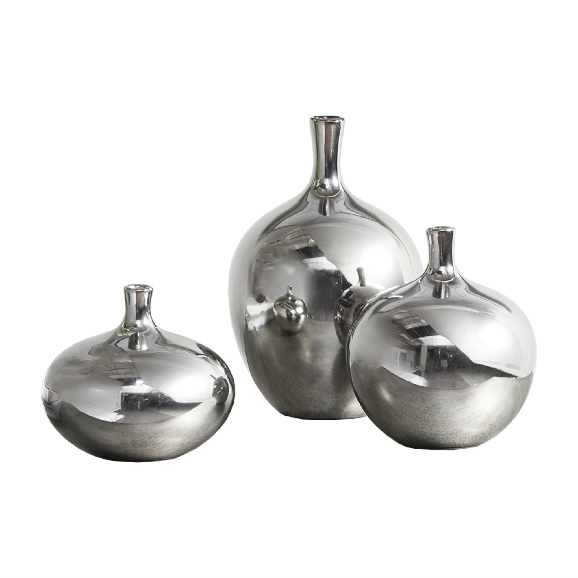 Ergode Mirrored Ceramic Vases Set of 3, Metallic Silver Finish, Elegant ...