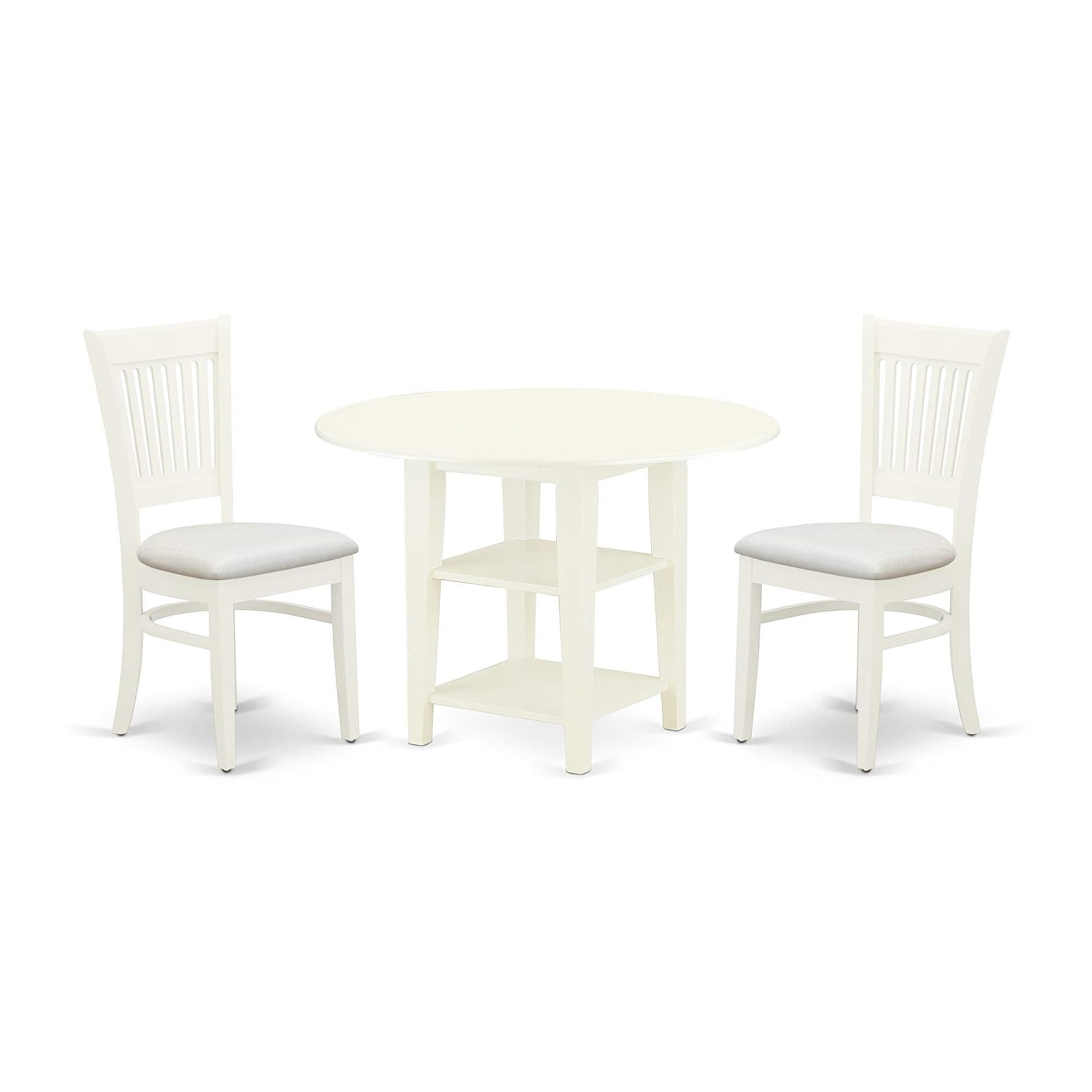 Ergode SUVA3-LWH-C 3-Piece Dining Table Set, Linen White, Wooden Chairs ...