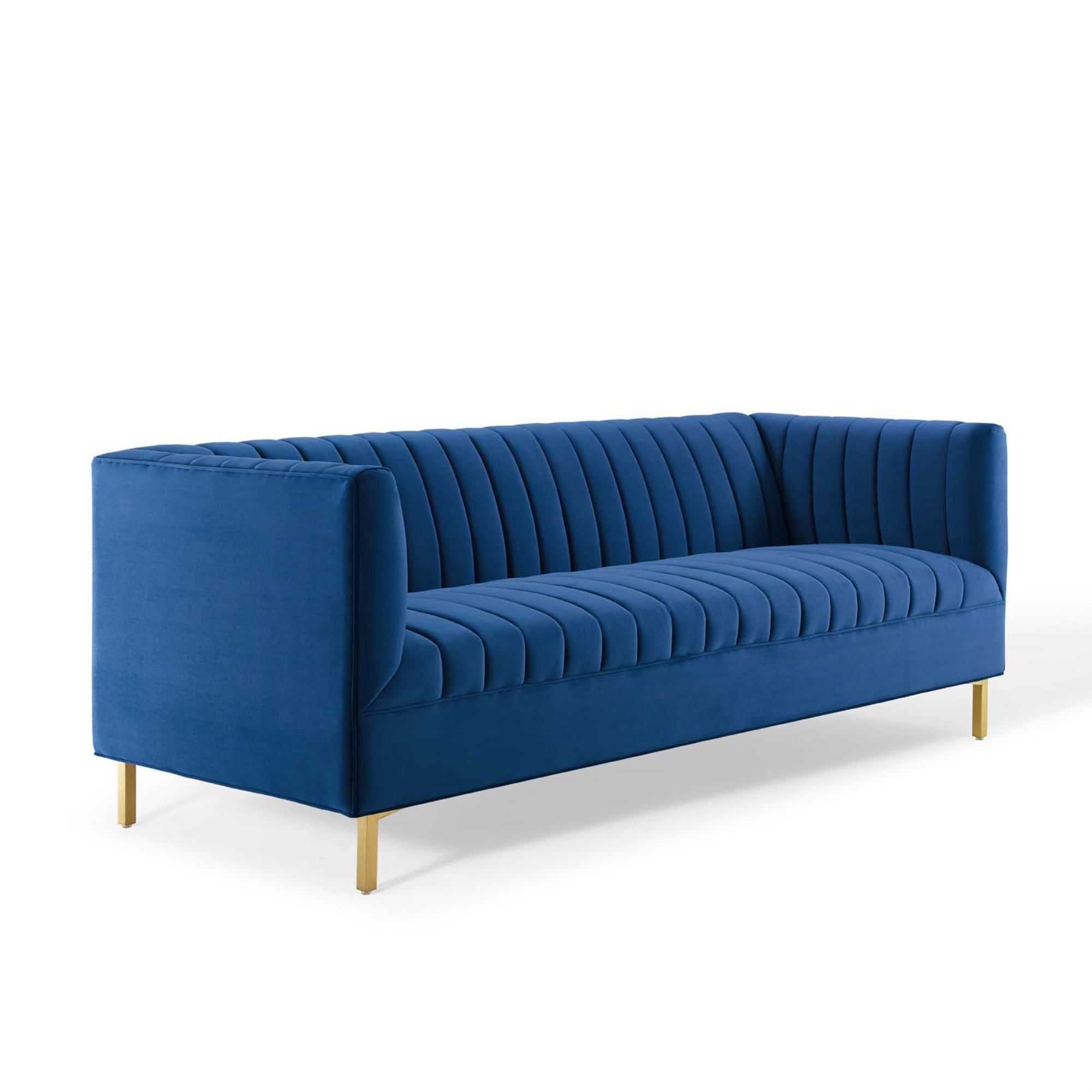 Ergode Shift Channel Tufted Performance Velvet Sofa - Navy - Walmart.com
