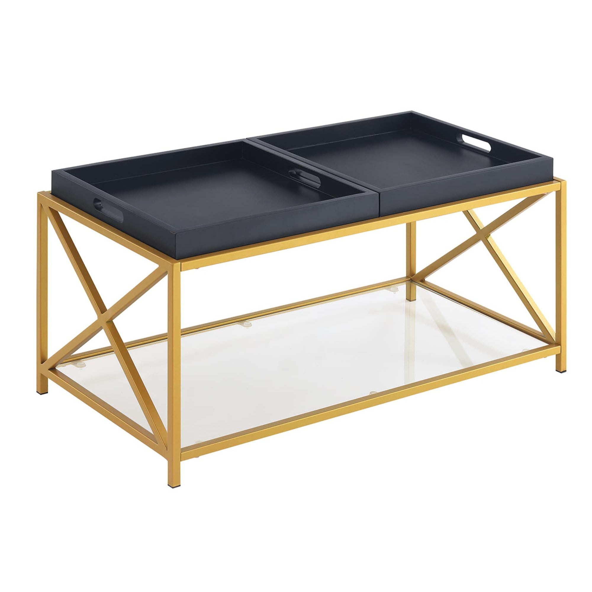 Ergode St. Andrews Coffee Table with Removable Trays & Glass Shelves ...