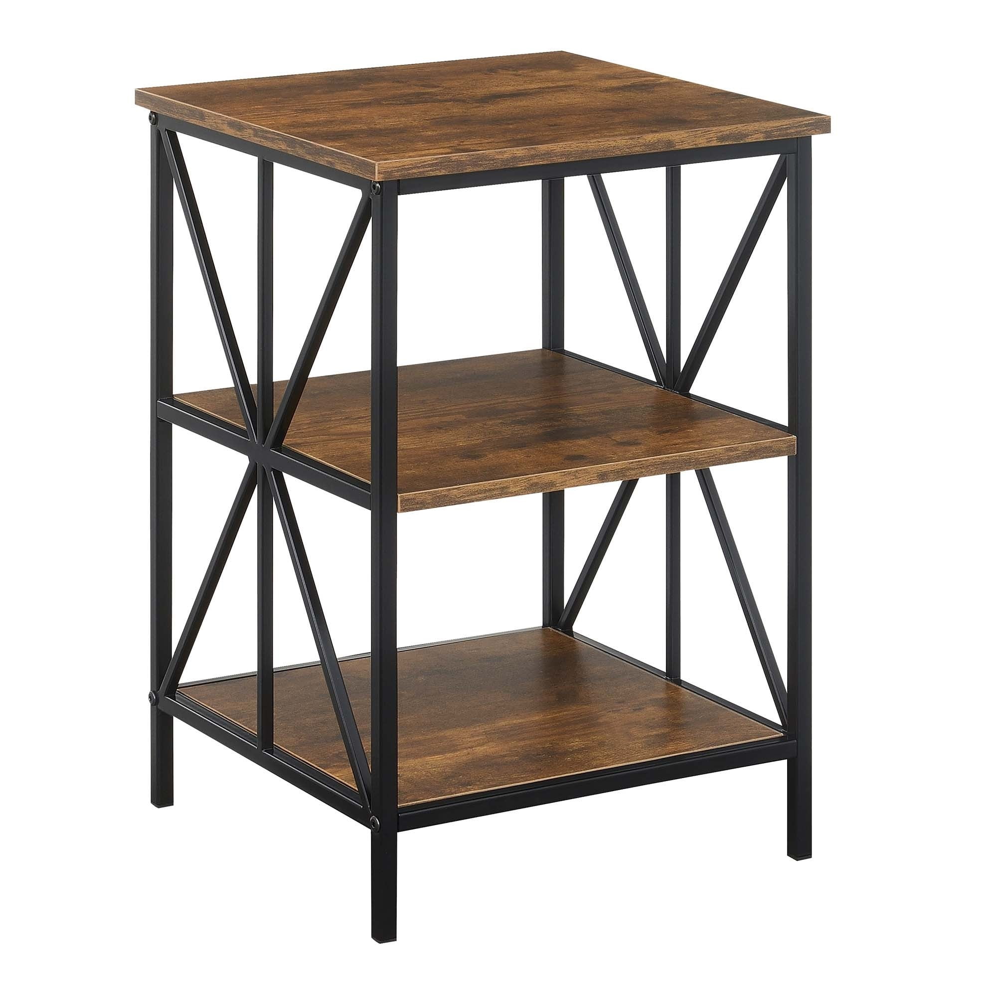 Ergode Tucson Starburst End Table - Contemporary Design with 3 Shelves, Black Star-shaped Frame ...
