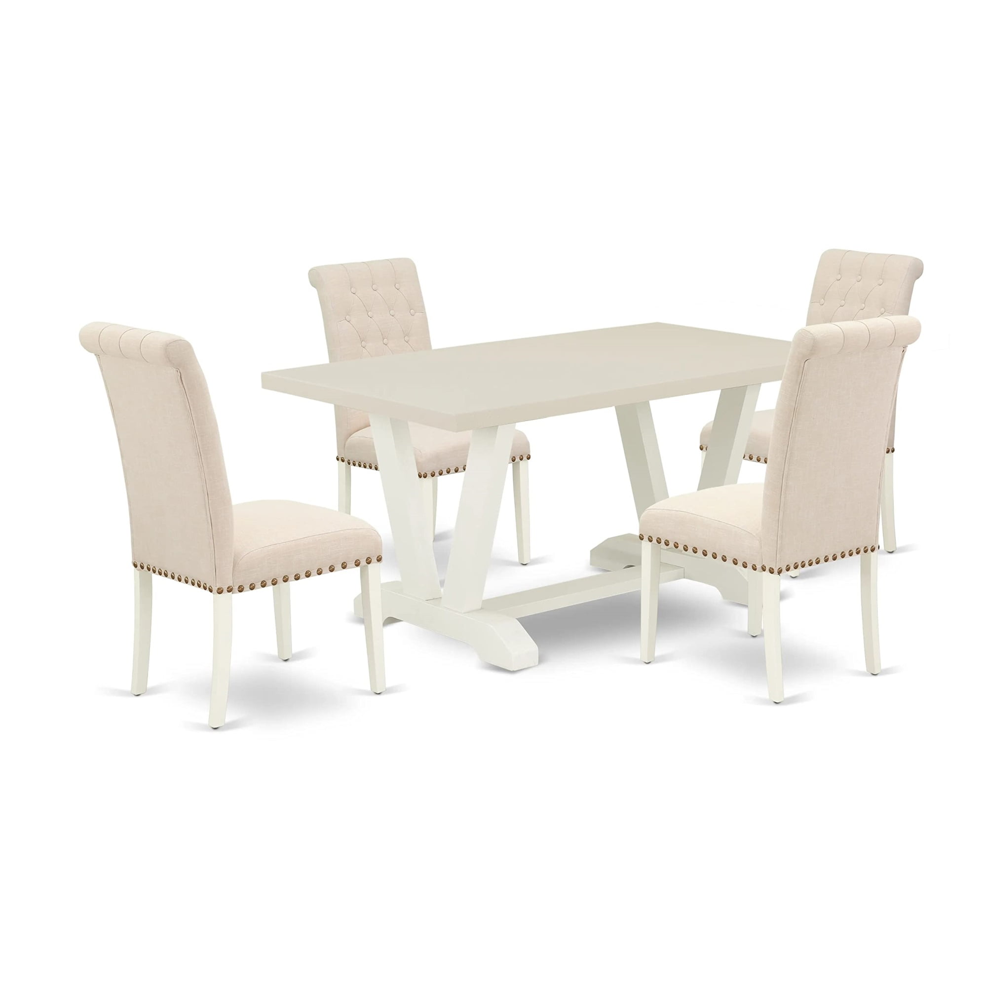 Ergode V026BR202-5, 5-PC Dinette Set, Linen White Finish, 4 Parson ...