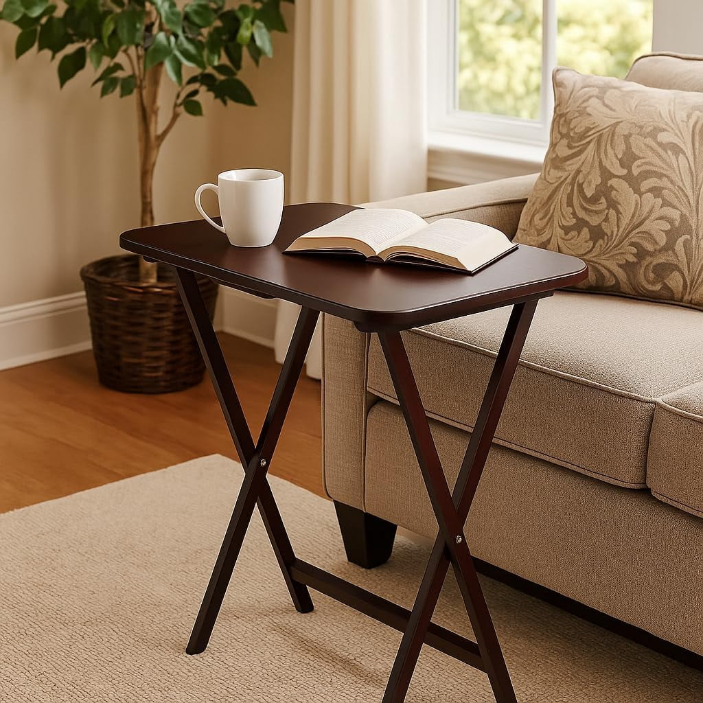 Ergode Wood Cade 2-Piece Snack Table Set - Stylish Folding Tables, Durable X-Frame Base ...