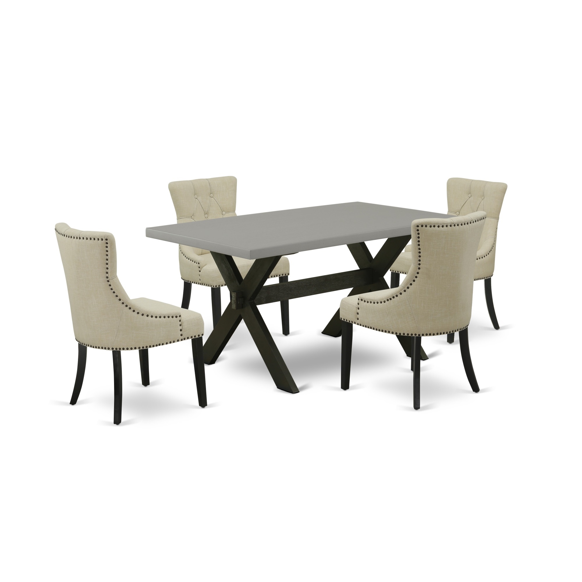 Ergode X696FR102-5-VV 5-Pc Dinette Set - Modern Rectangular Cement Breakfast Table with 4 Parson ...