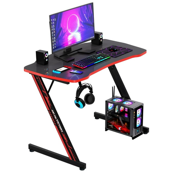 Ergonomic 39 Inch Z-Shape Gaming Desk for Home Office, Large PC ...