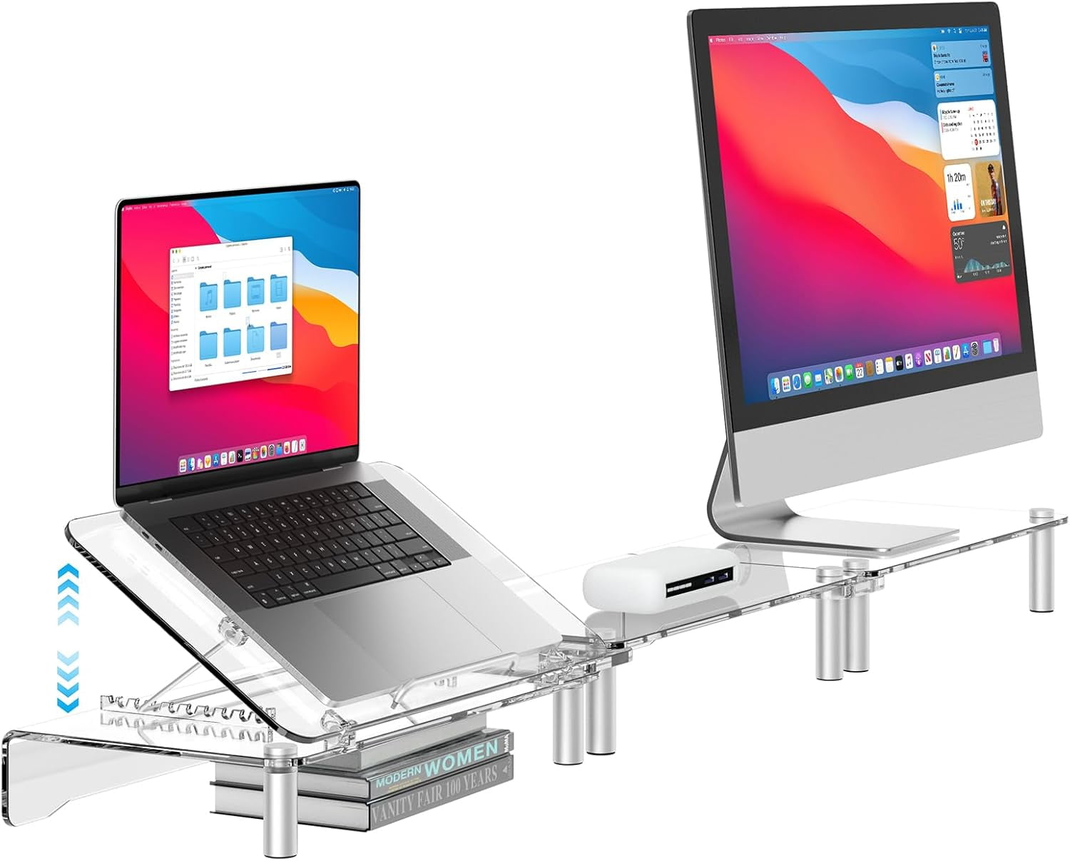 Ergonomic Acrylic Dual Monitor Stand with Adjustable Laptop Riser ...
