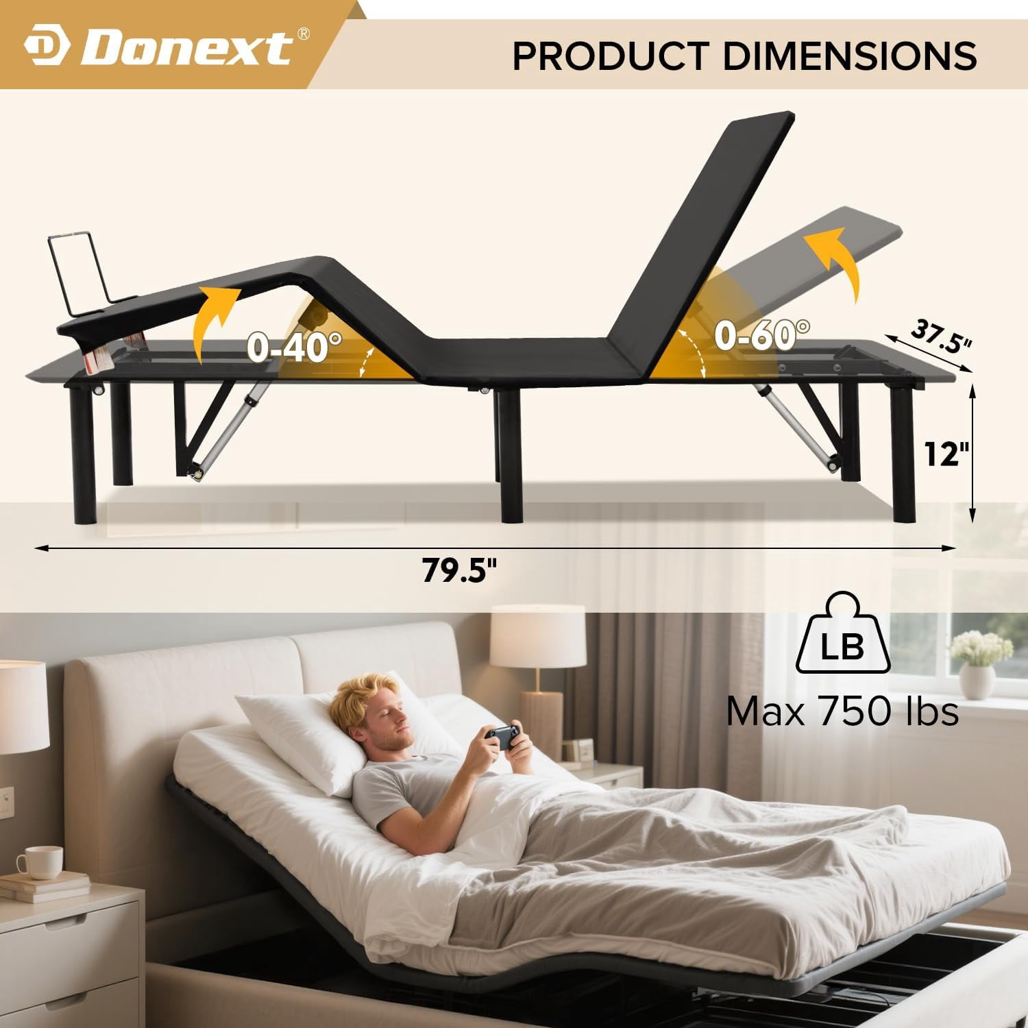 Ergonomic Adjustable Bed Base with Wireless Remote Control for Zero ...