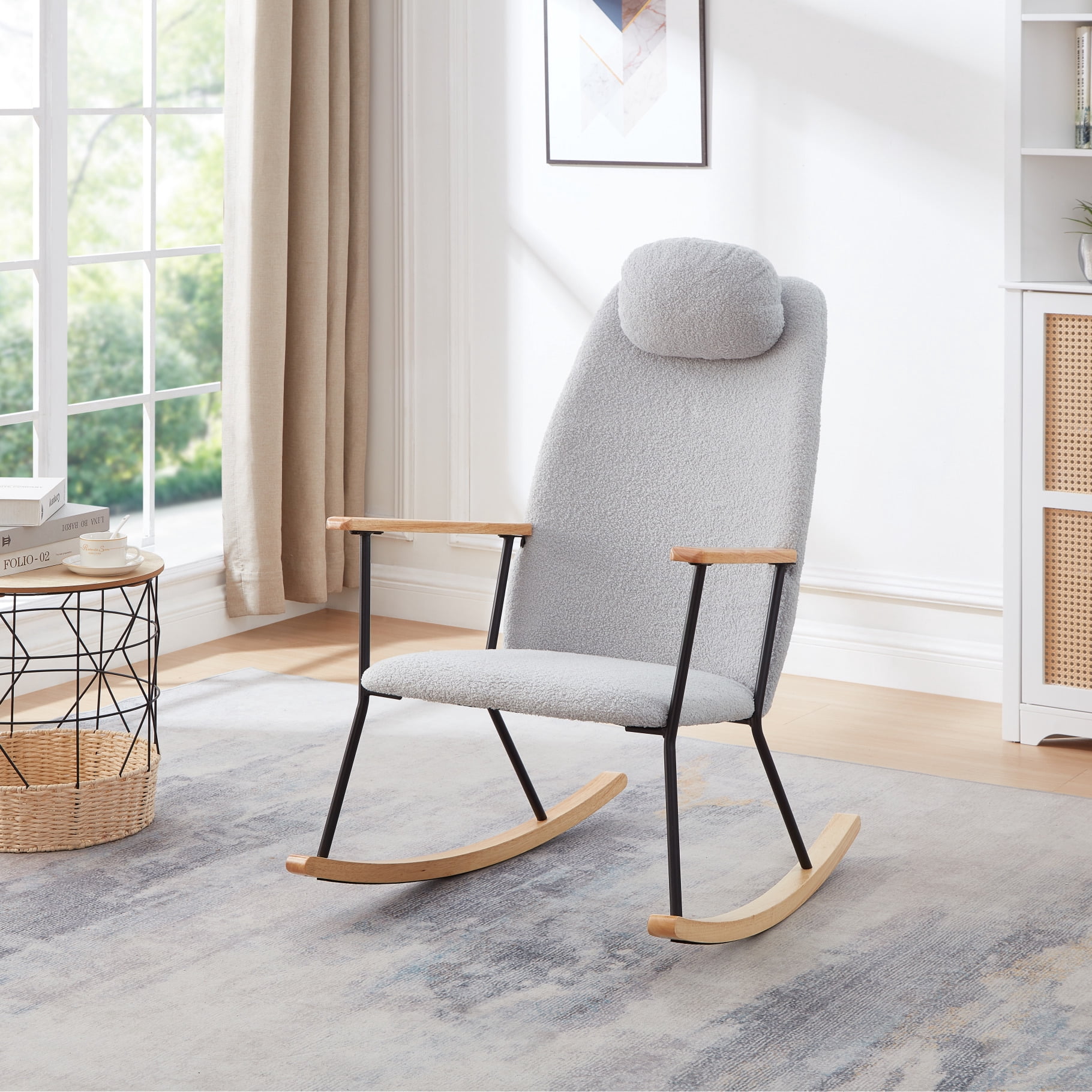 Ergonomic Adjustable Headrest Rocking Chair with High Back Support ...