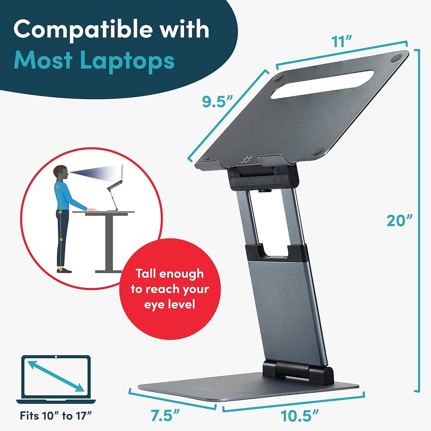 Ergonomic Adjustable Laptop Stand for Desk - Height Up to 20" Portable ...