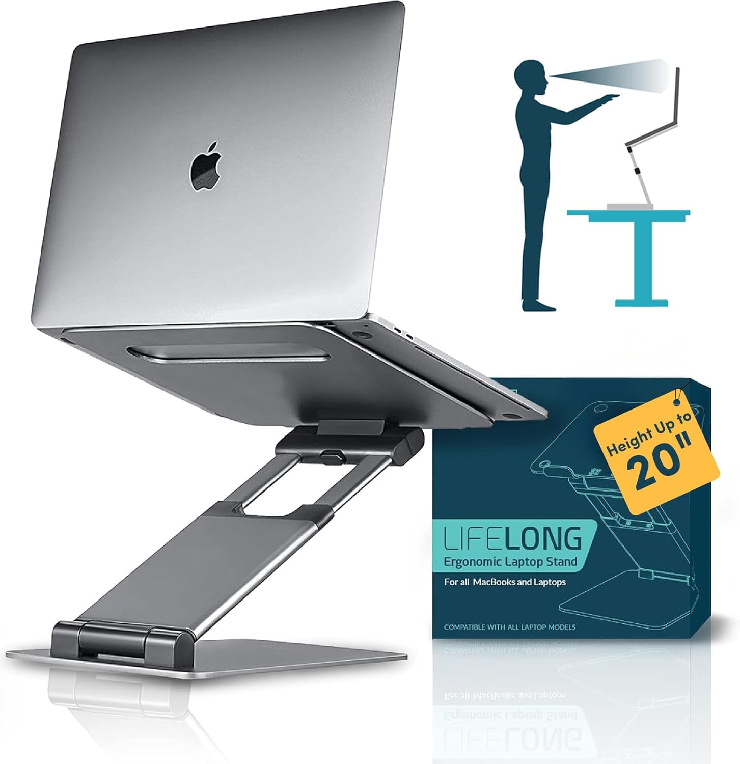 Ergonomic Adjustable Laptop Stand for Desk - Height Up to 20" Portable ...