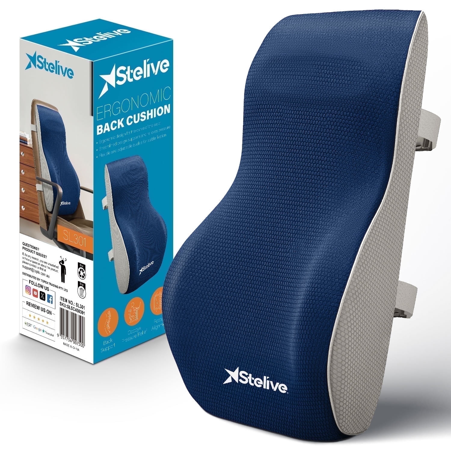 Stelive Ergonomic Back Cushion Lumbar Support Cushion Memory Foam Back ...