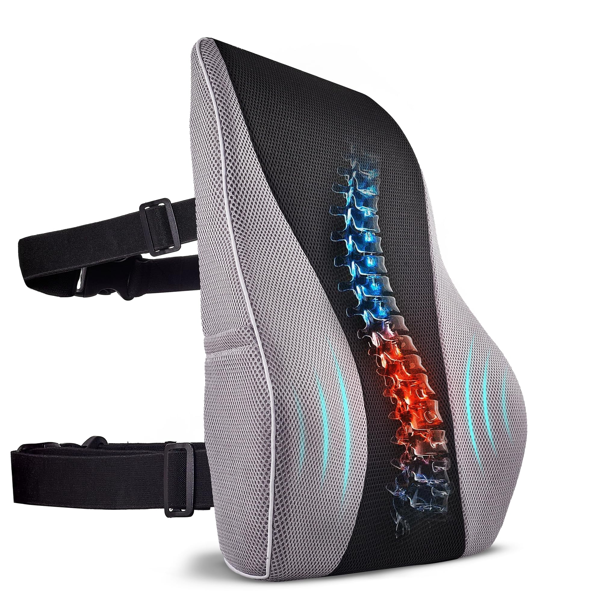 Ergonomic Backrest Black & Gray Memory Foam Office Chair Car Couch ...