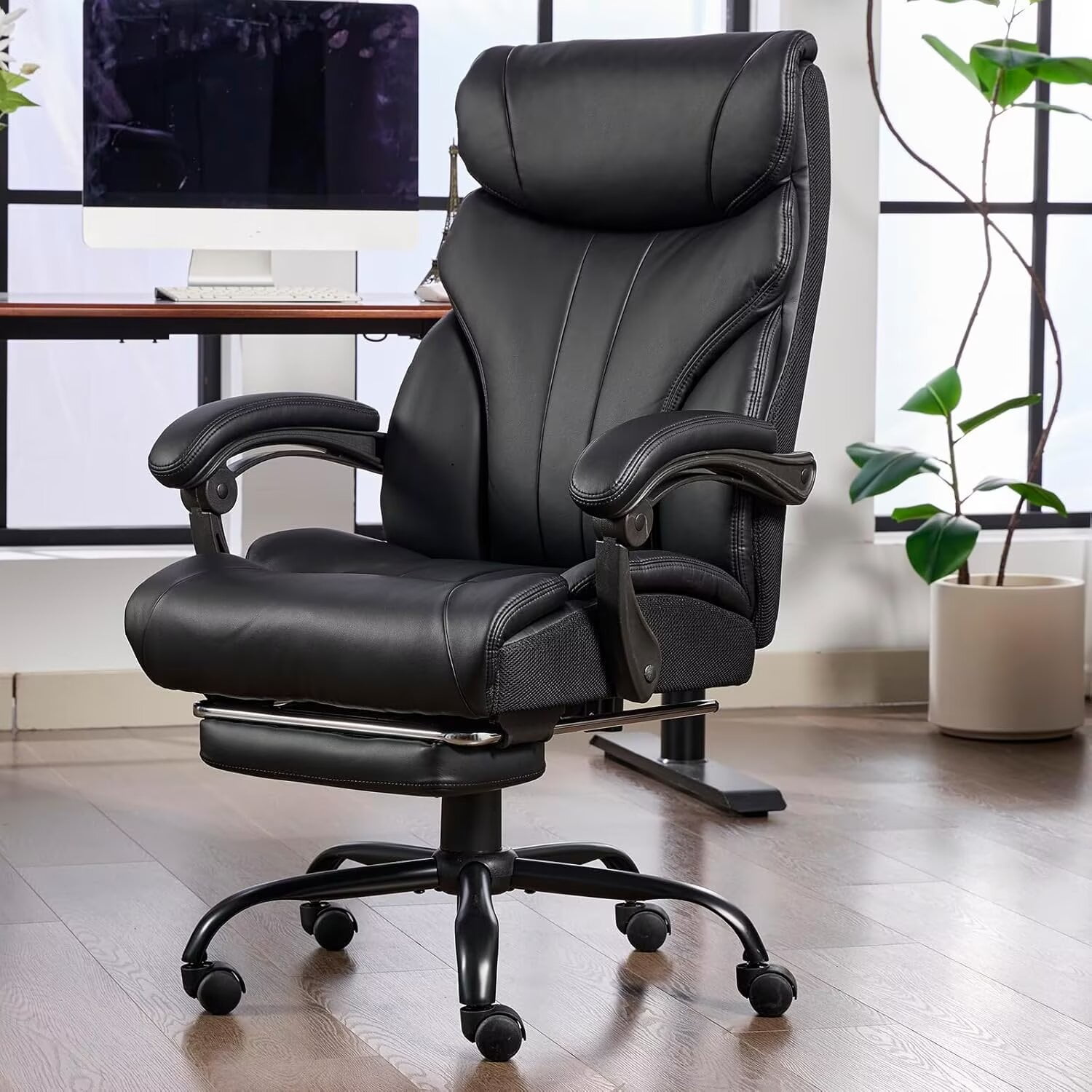 Ergonomic Big and Tall Office Chair - 500lbs Capacity, Wide PU Leather ...