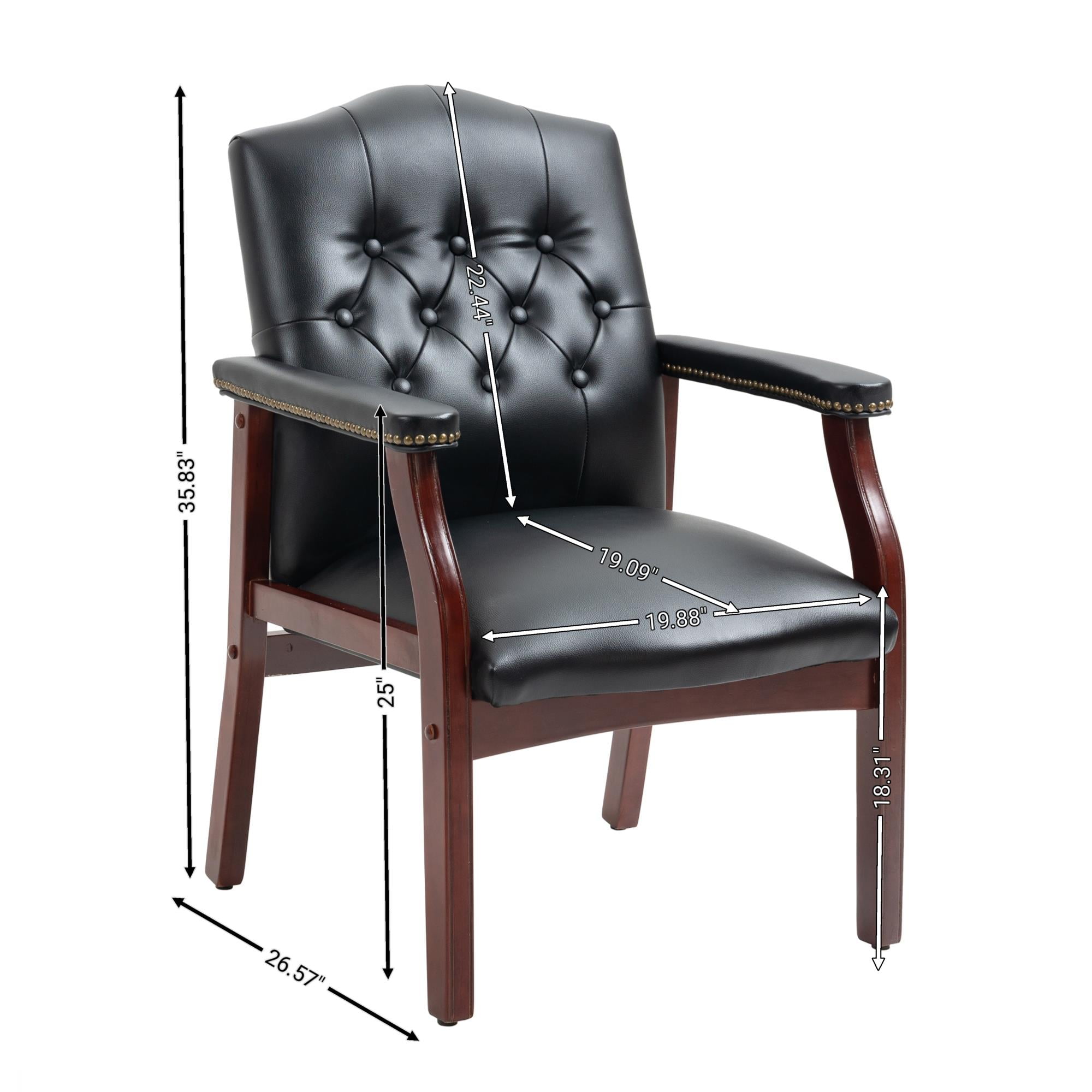 Ergonomic Black Leather Guest Chairs with Padded Seat & Arms - Mid-Back Office Side Chair for ...