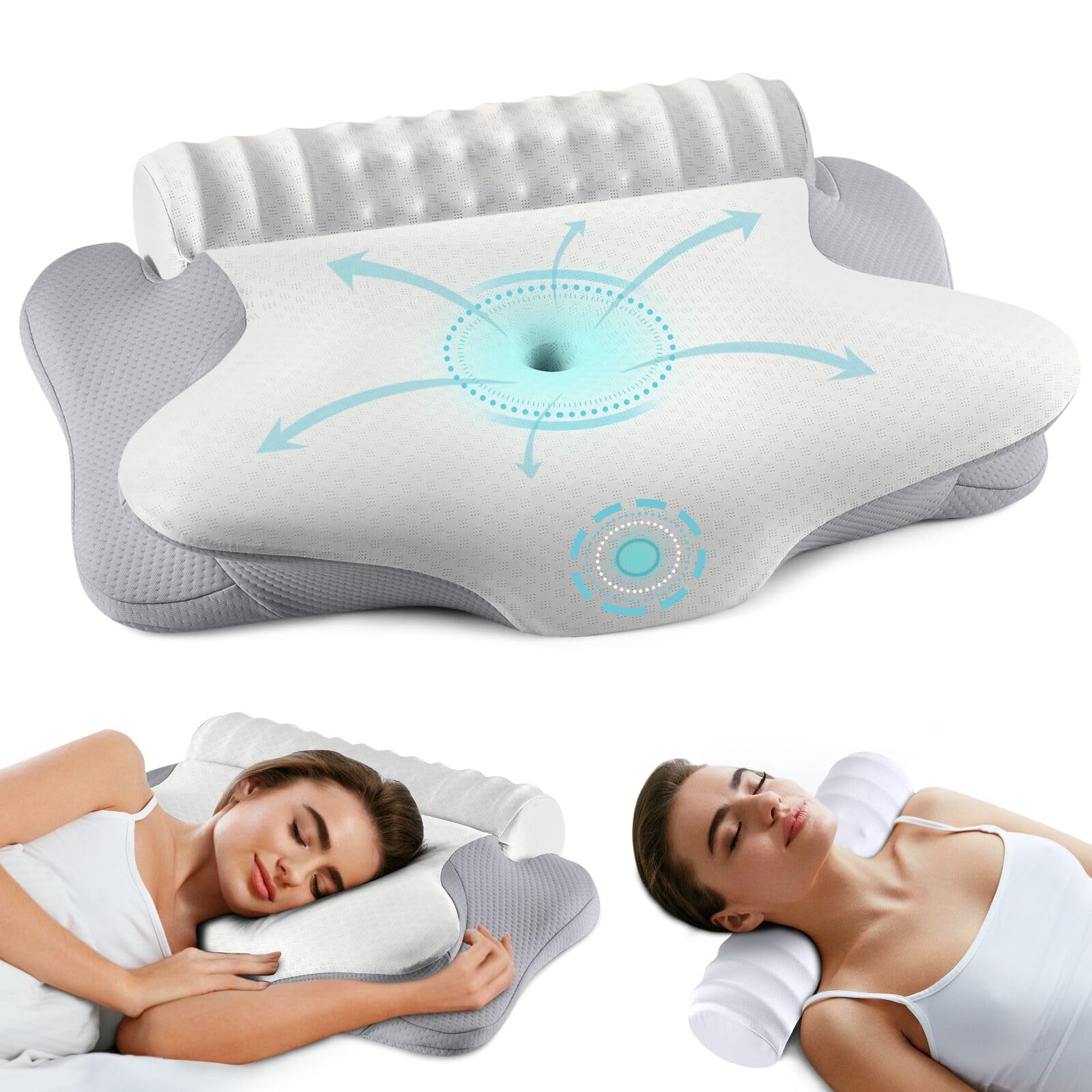 Ergonomic Cervical Neck Pillow with Roll Support, Memory Foam for Side ...