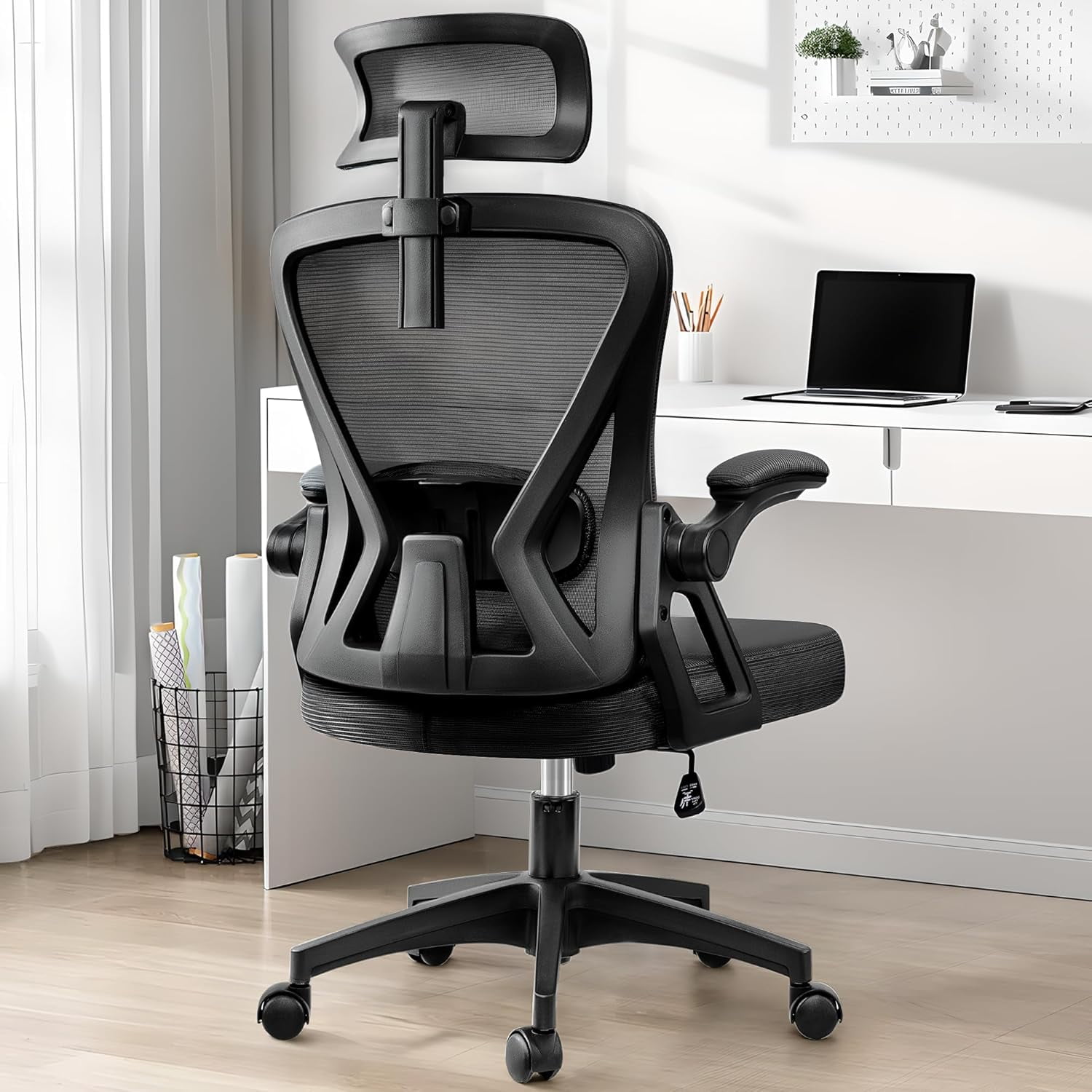 Ergonomic Chair Chair with Headrest High Back Mesh Chair with Flip-up Armrests Comfy Chair with ...