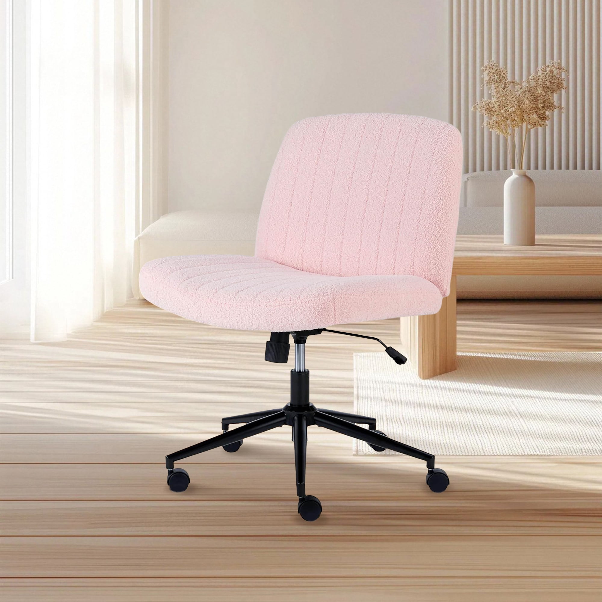 Ergonomic Criss-Cross Office Chair with Wheels, Armless Swivel Vanity ...