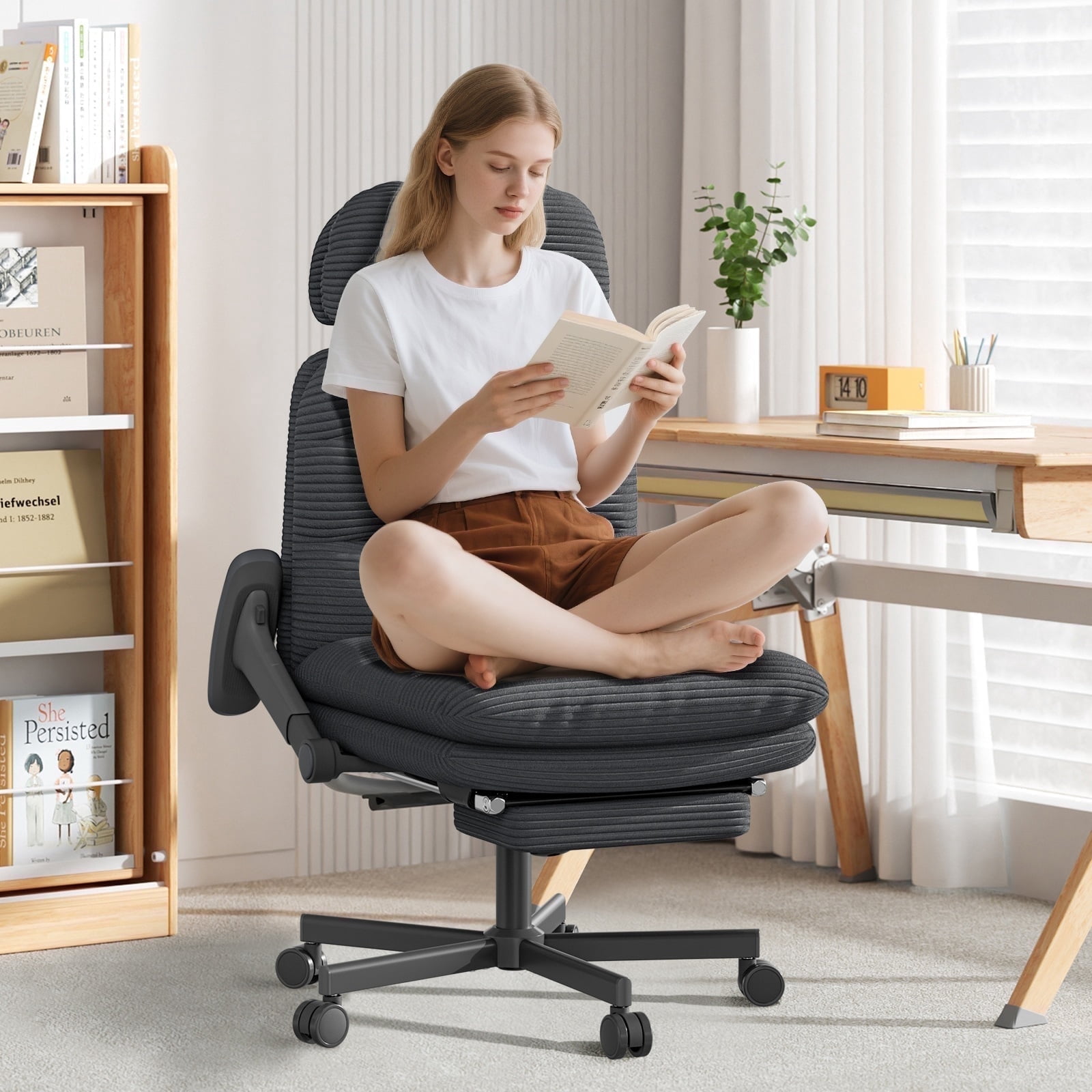 HomeZeer Ergonomic Cross-Legged Office Chair with Footrest & Headrest ...