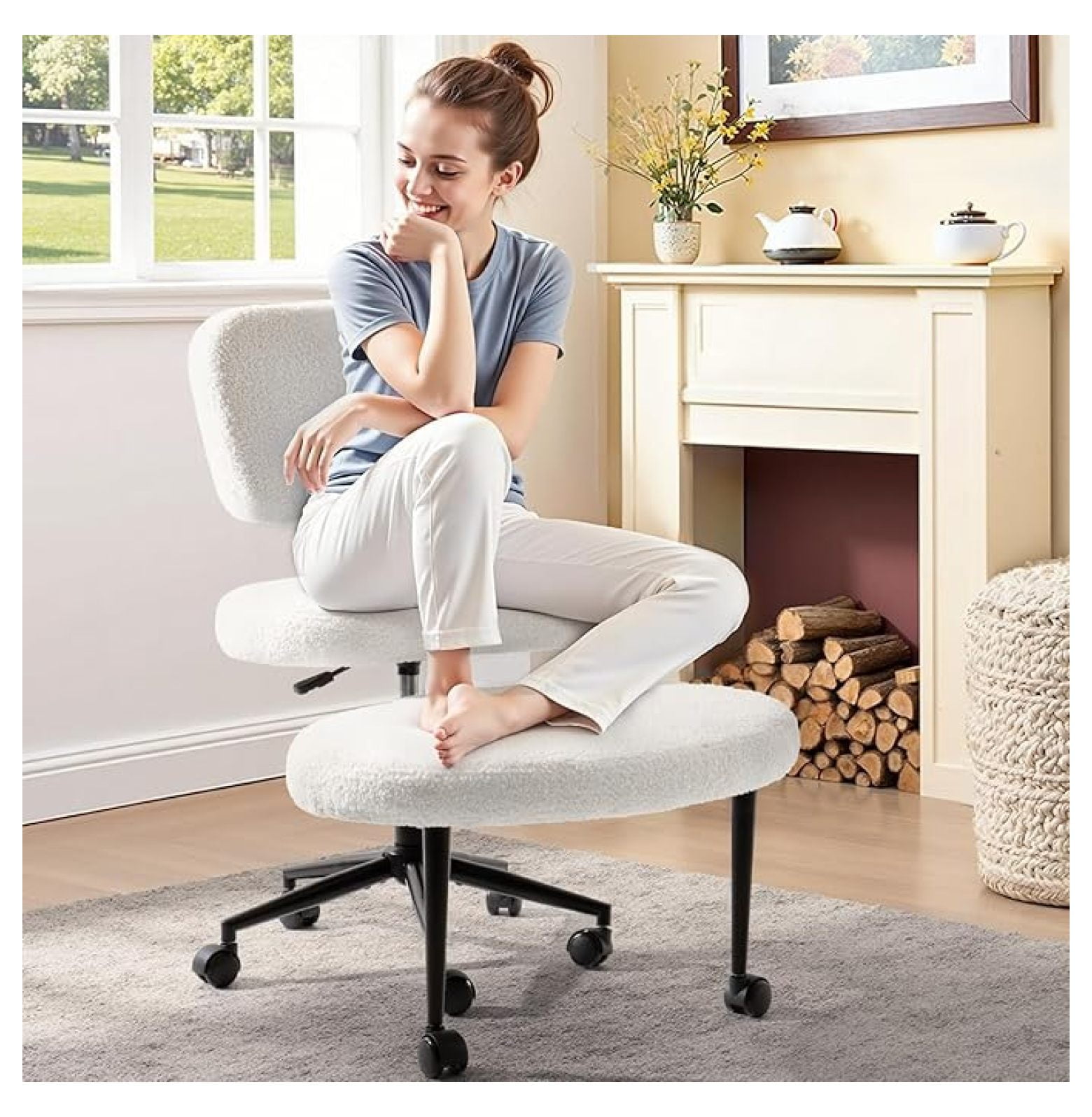 Ergonomic Cross Legged Office Chair with Wheels, ADHD Chair for Adults ...